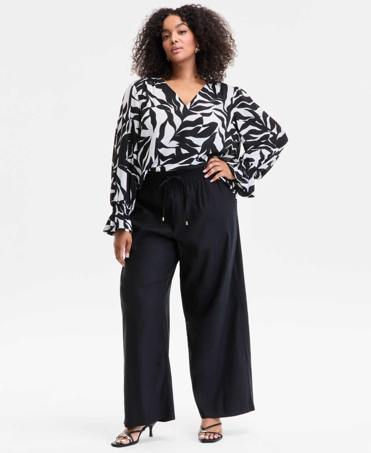 I.n.c. International Concepts Plus Size Solid Drawstring Wide-Leg Pants  Exclusively at Macys - Deep Black