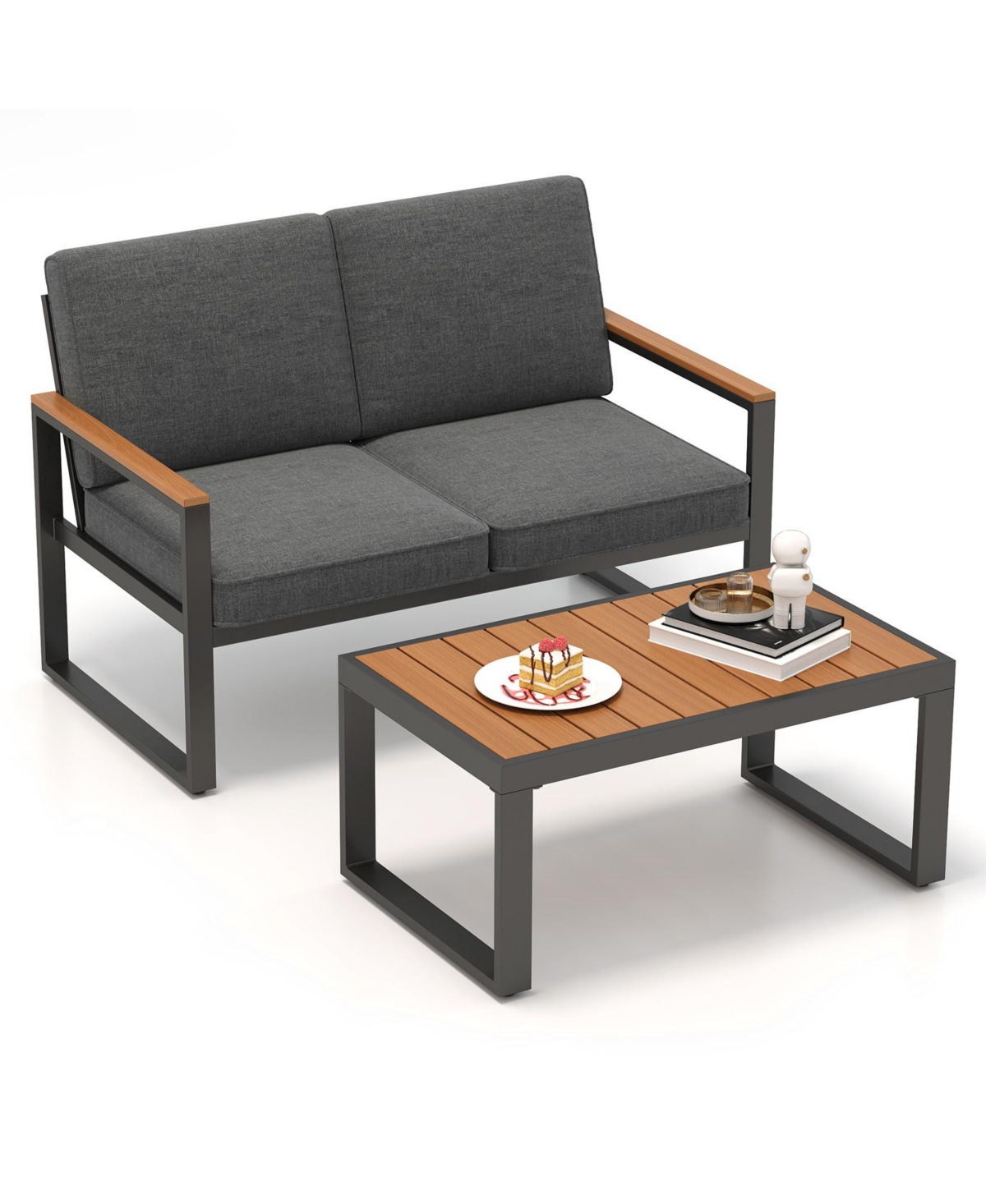Click here for Gymax 2 Pcs Patio Aluminum Furniture Set Cushioned... prices