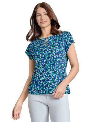 Jones New York Women's Printed ITY Extended Shoulder Double Trim Top ...