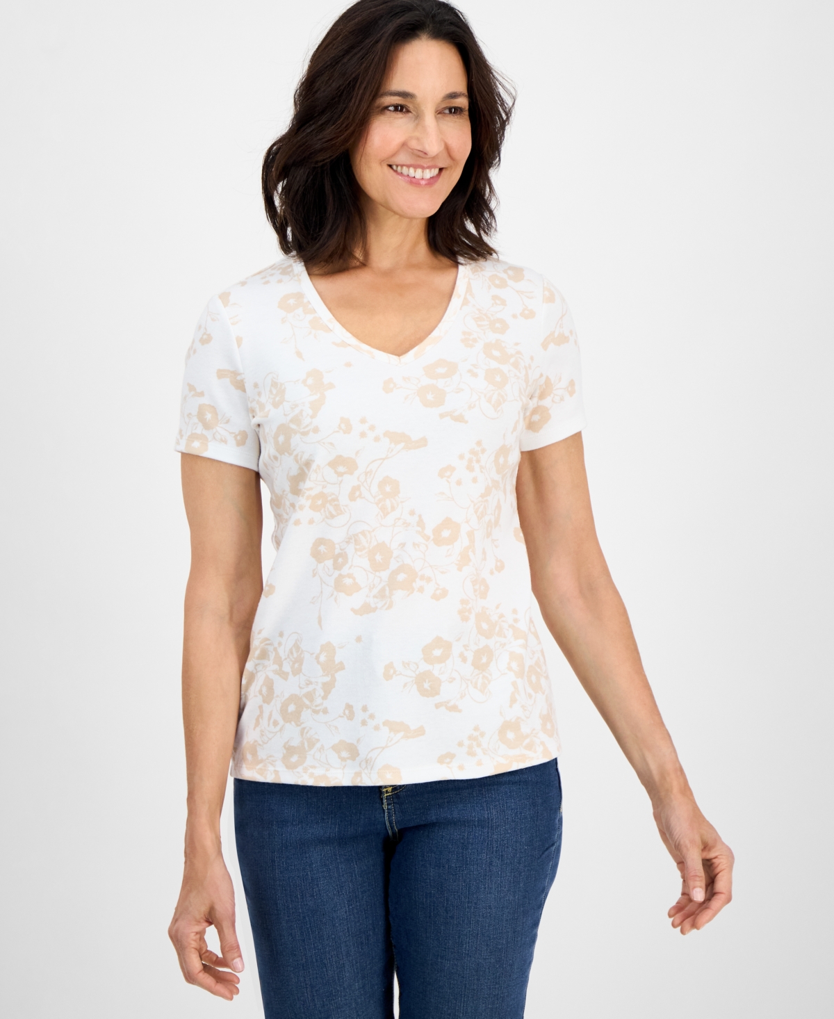 Click here for Style & Co Womens Printed Short-Sleeve V-Neck Top... prices