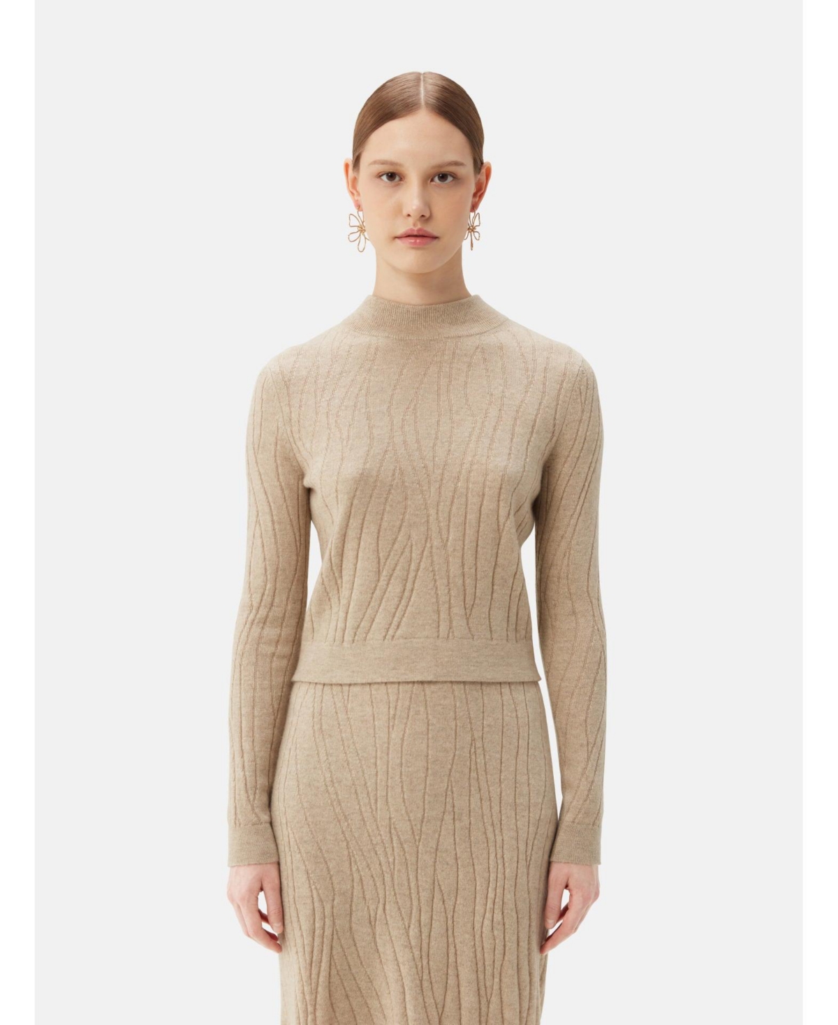 Click here for Cropped high neck cashmere sweater - Neutral-fog prices