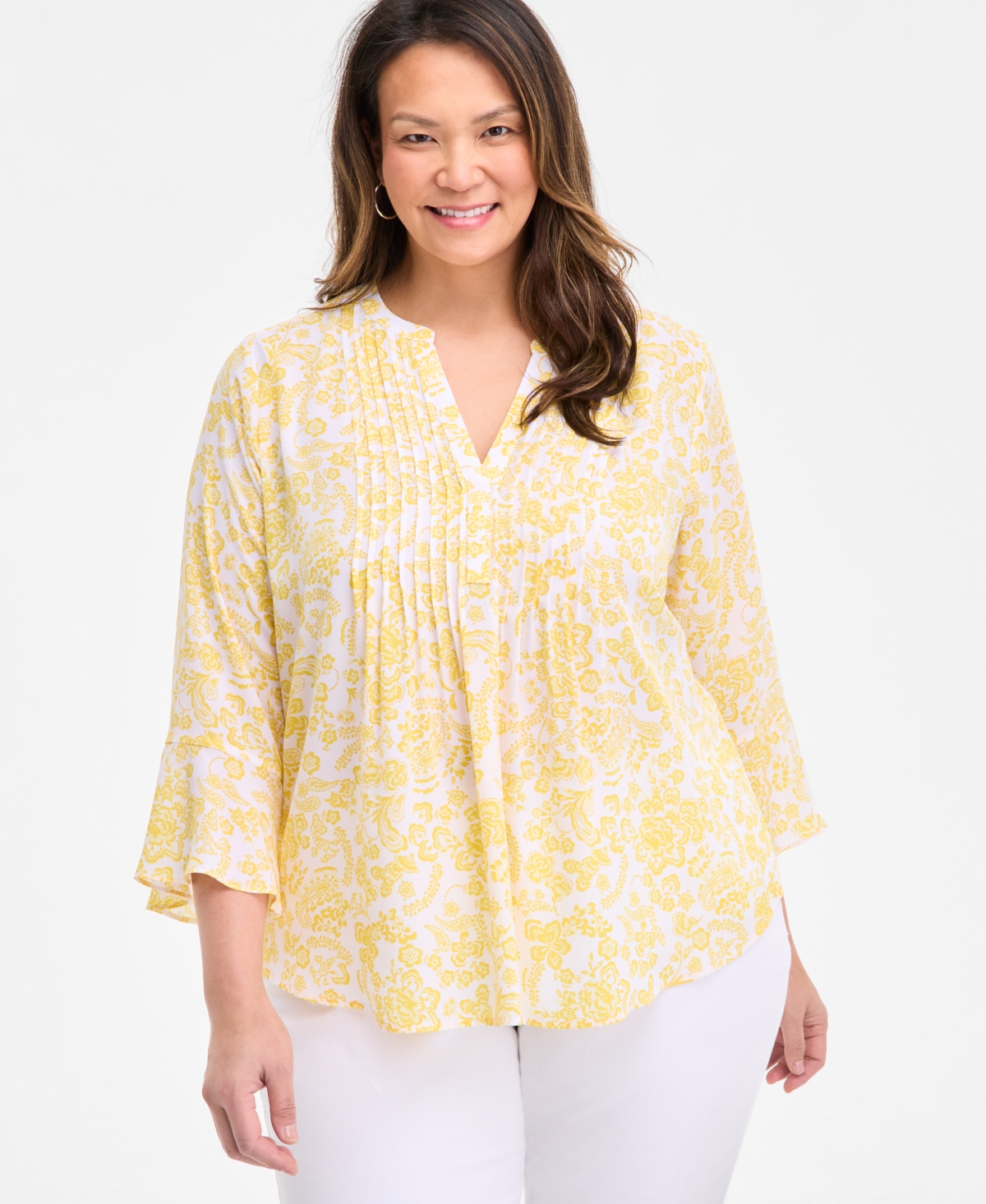 Click here for Style & Co Plus Size Morning Glories Pintuck Top... prices
