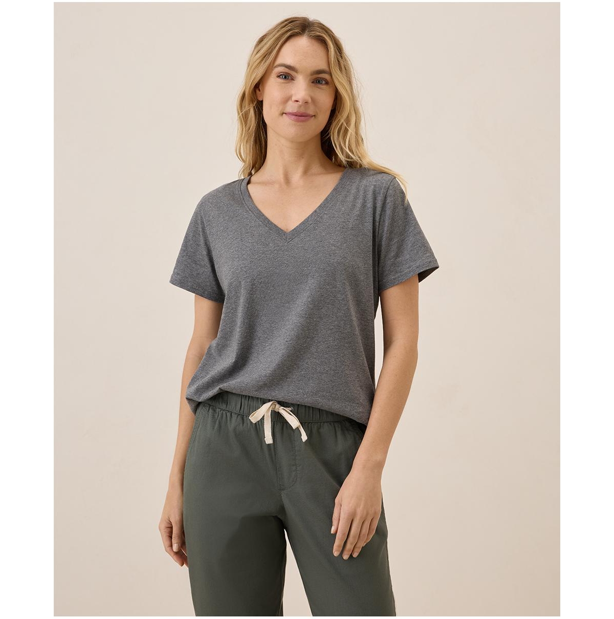 Click here for Pact Womens Softspun V-Neck Tee - Medium grey heat... prices
