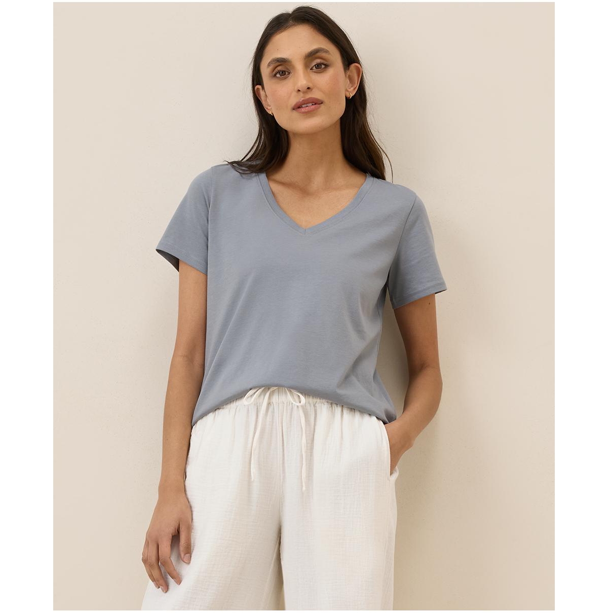 Click here for Pact Womens Softspun V-Neck Tee - Smoke prices