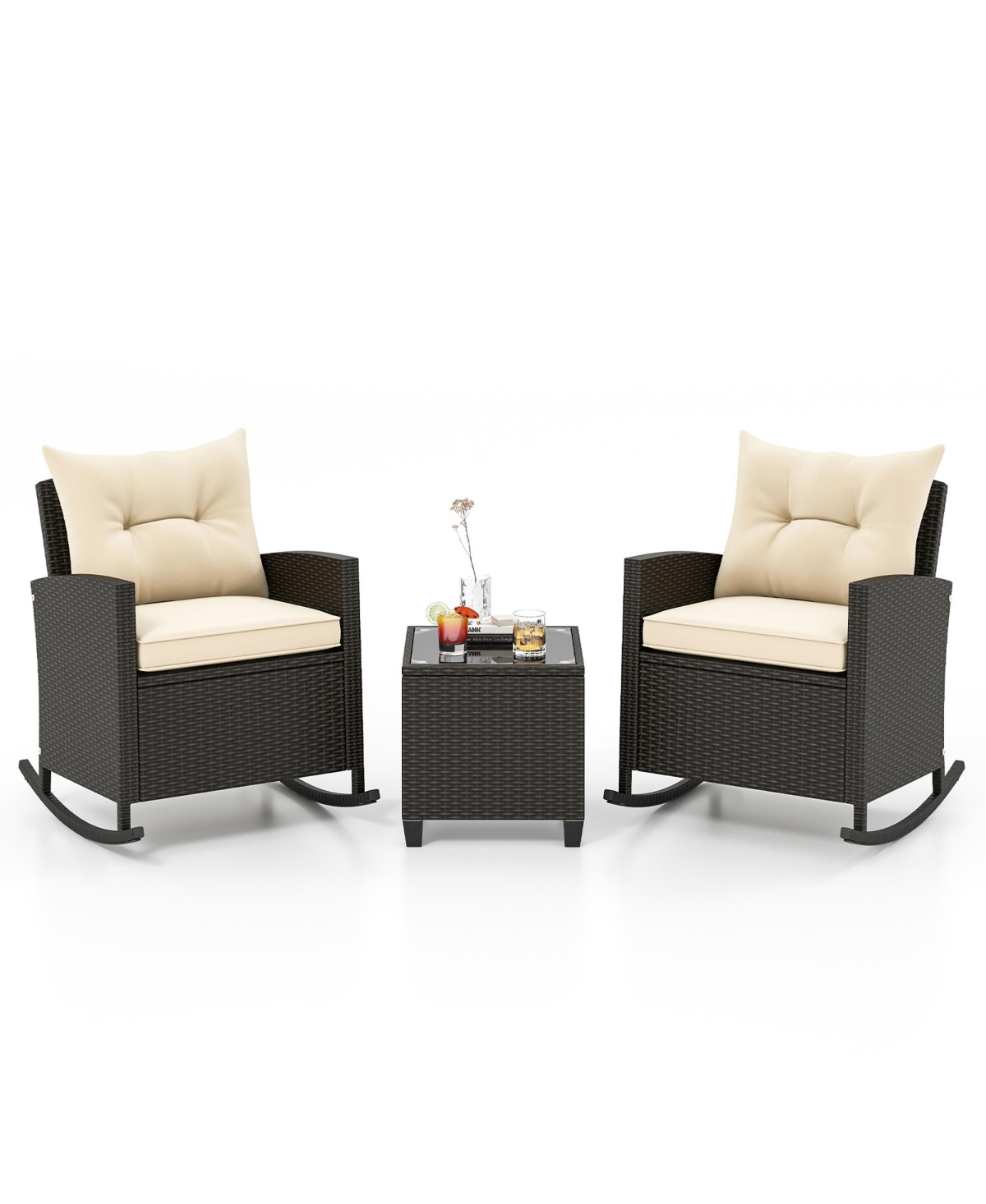 Click here for Gymax 3 Piece Outdoor Rocking Set Rattan Rocking C... prices