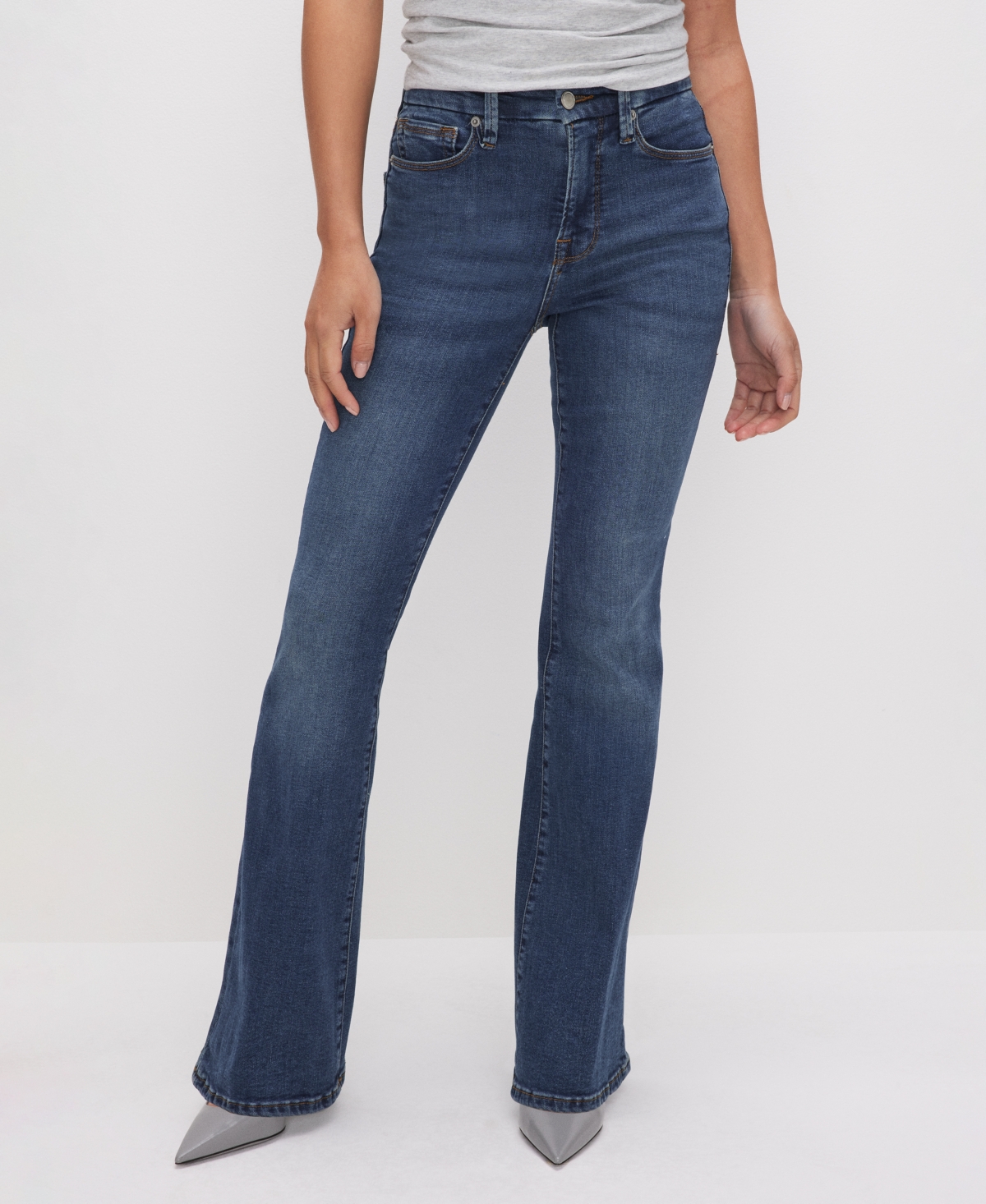 Click here for Good American Petite Good Mid-Rise Flare-Leg Jeans... prices