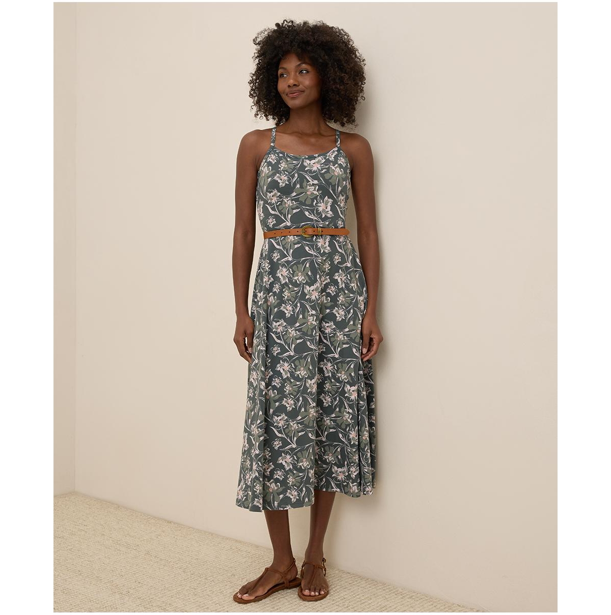 Click here for Pact Womens Fit & Flare Midi Dress - Vineyard flor... prices