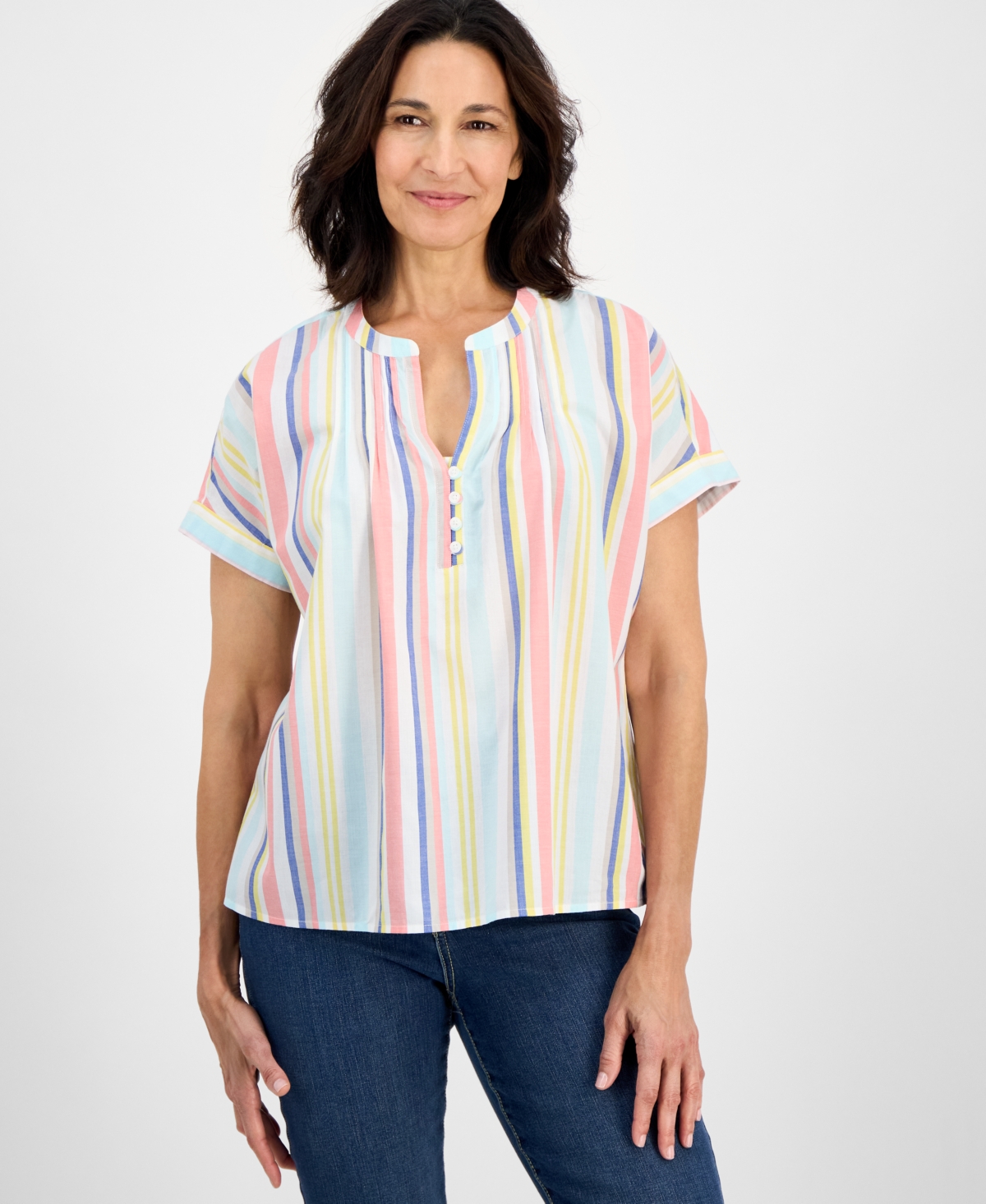 Click here for Style Co Womens Cotton Pintucked Camp Top  Exclusi... prices