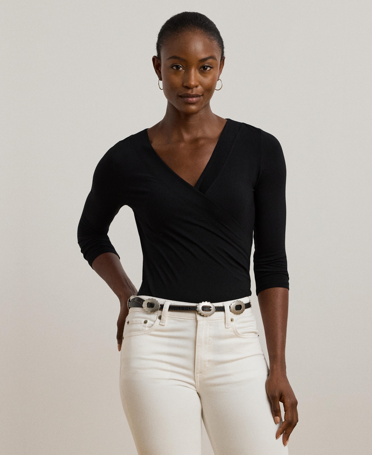 Click here for Lauren Ralph Lauren Womens Ruched Surplice Jersey... prices