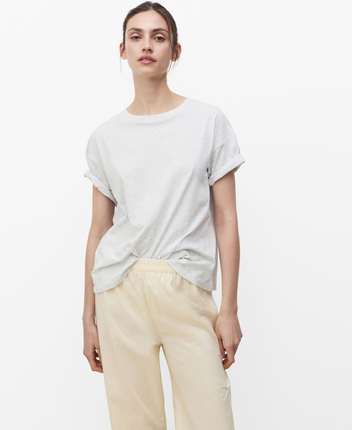 Click here for Mango Womens Short-Sleeved Cotton T-Shirt - Vanill... prices