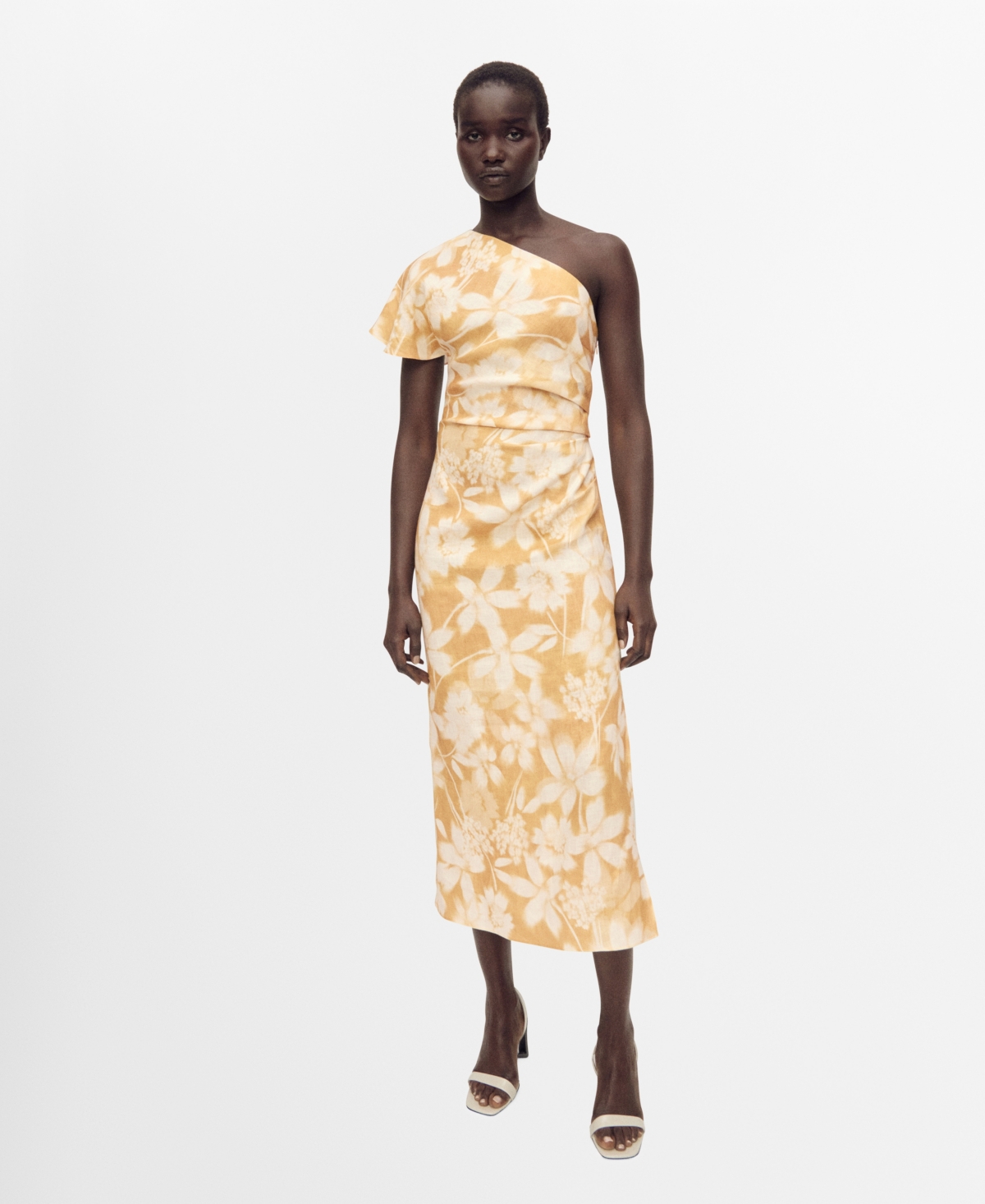 Click here for Mango Womens Linen Floral-Print Dress - Mustard prices