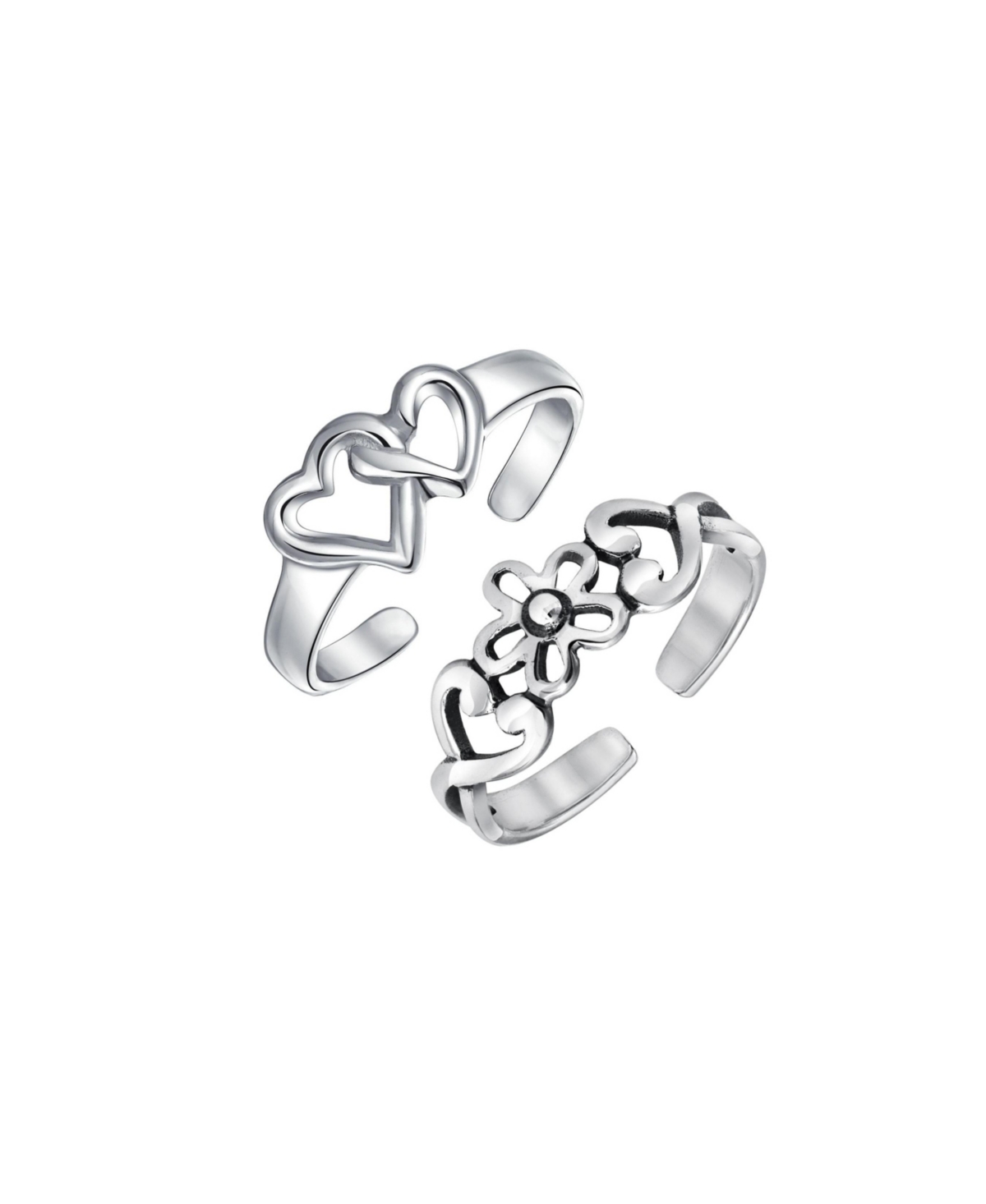 Click here for Bling Jewelry Set of 2 Flower & Heart Midi Toe Rin... prices