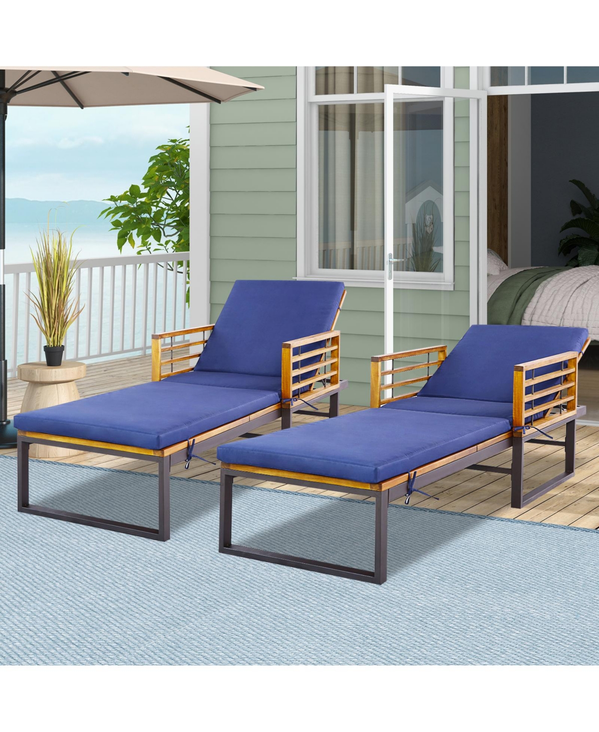 Click here for 2PCS Patio Cushioned Chaise Lounge Chair Adjustabl... prices