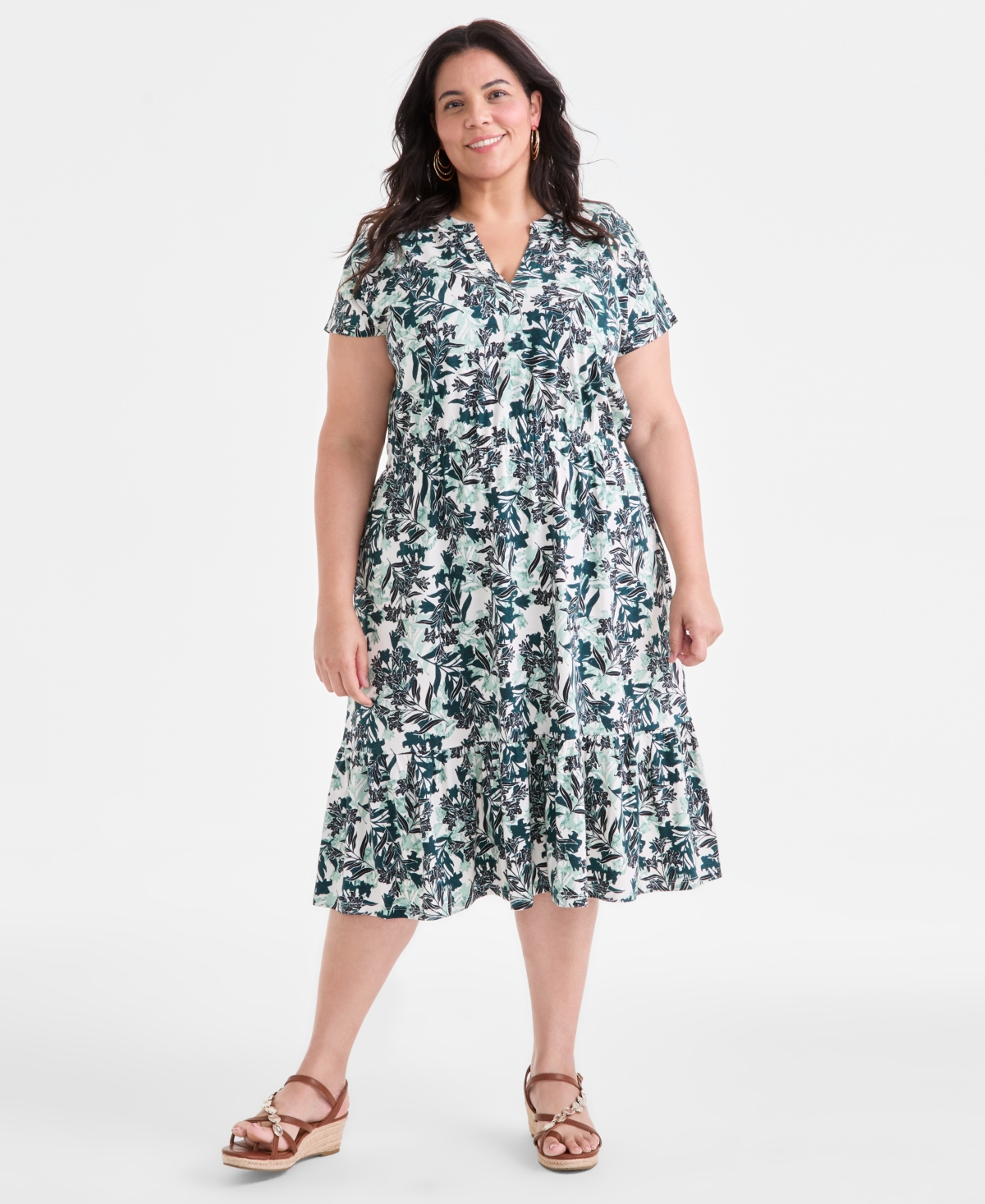 Click here for Style & Co. Plus Size Textured Printed V-Neck Midi... prices