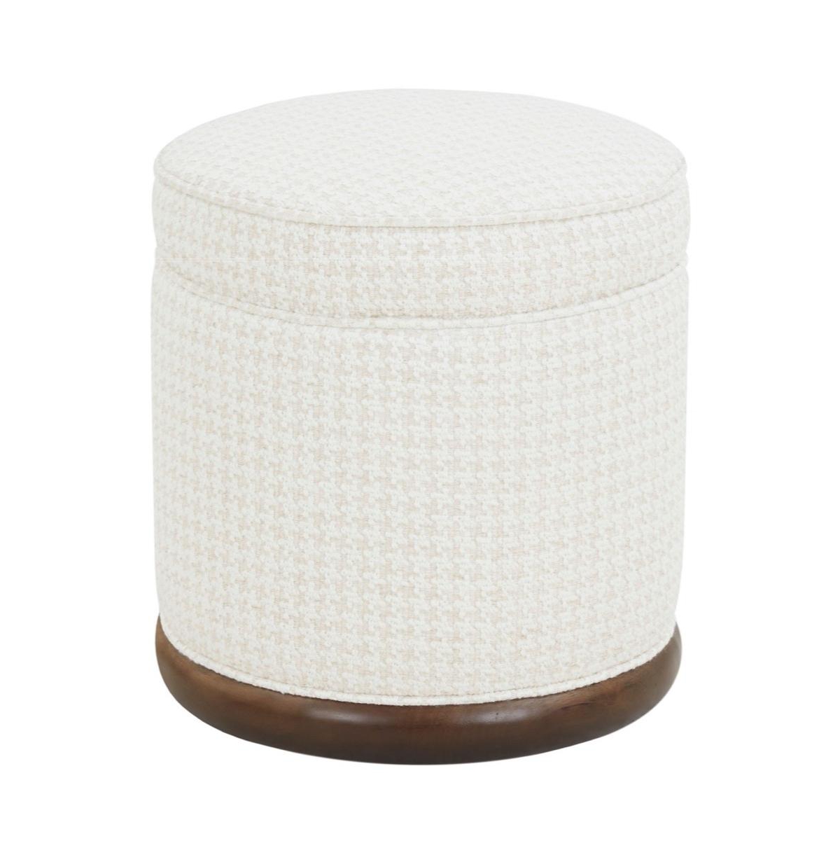 Click here for Fiorelli Round Boucle Ottoman - White / walnut prices