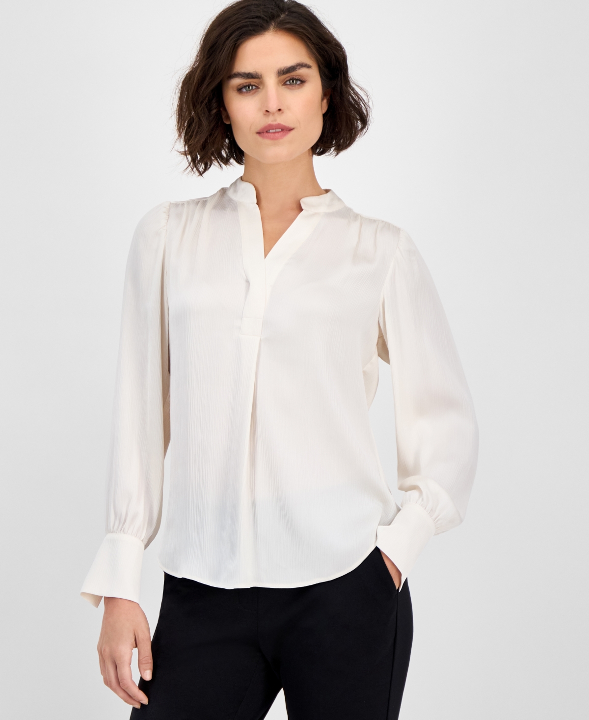 Click here for Anne Klein Petite Split-Neck Blouse - White Dove prices