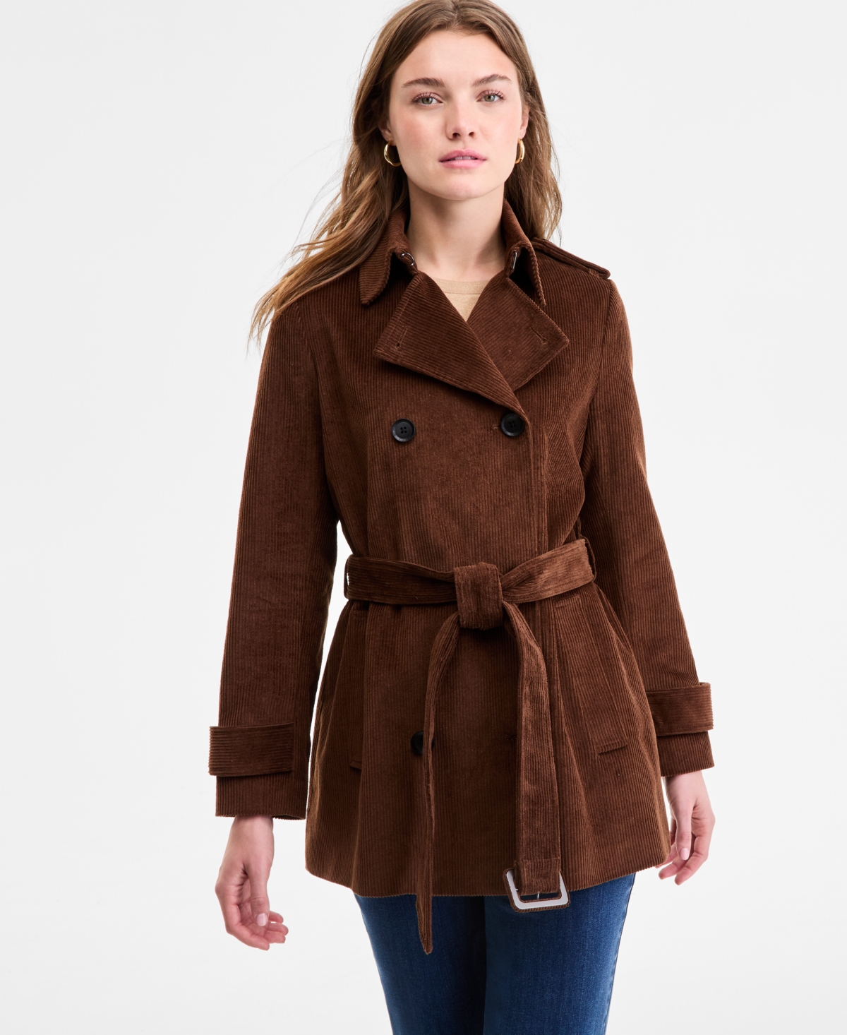 Click here for Bcbg Womens Belted Corduroy Trench Coat - Mocha prices
