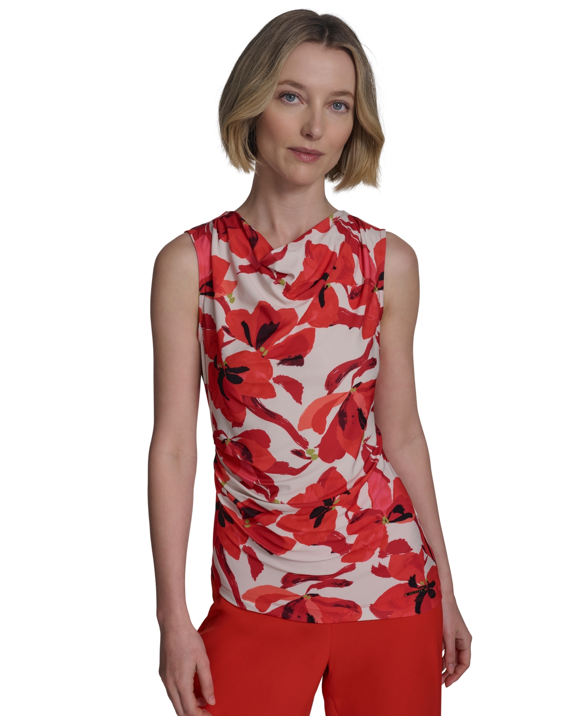 Click here for Halston Womens Floral-Print Sleeveless Cowlneck To... prices