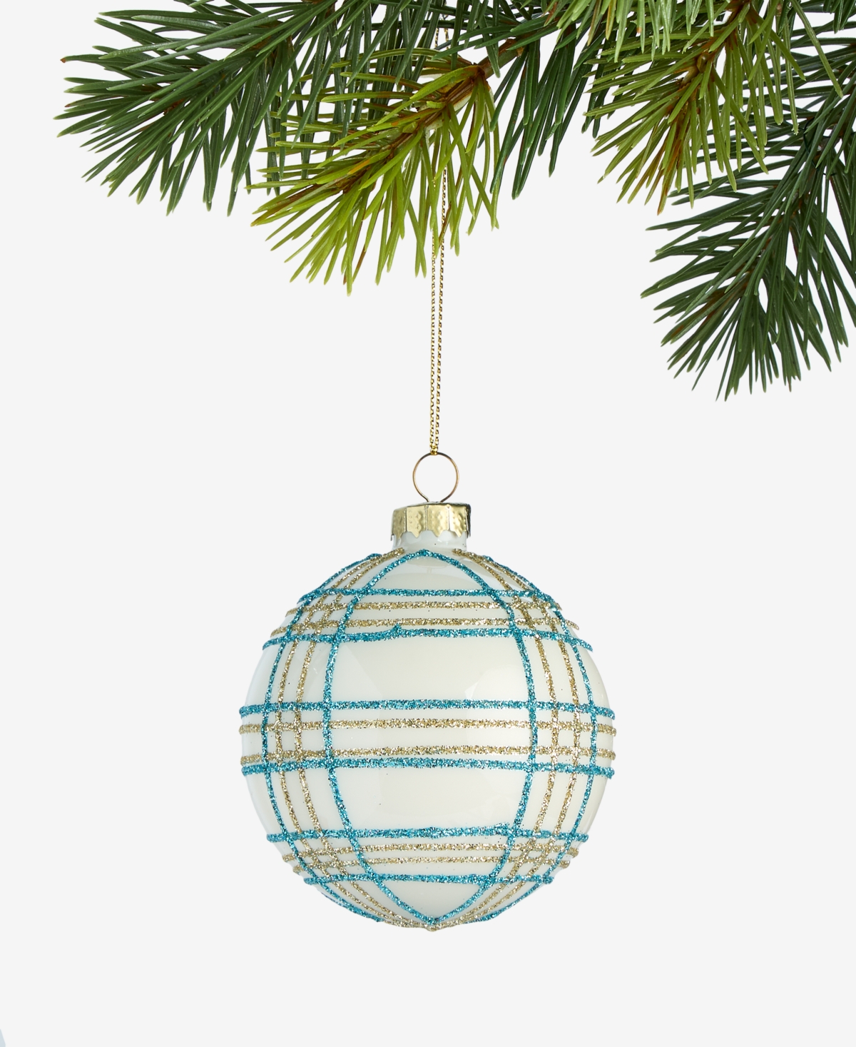 Click here for Holiday Lane Enchanted Emerald Glass Plaid Ball Or... prices