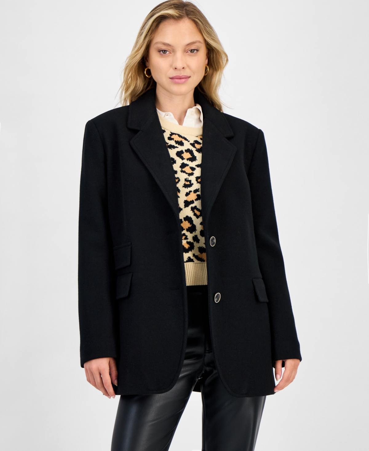 Click here for CeCe Womens Notched-Collar Two-Button Blazer Coat... prices