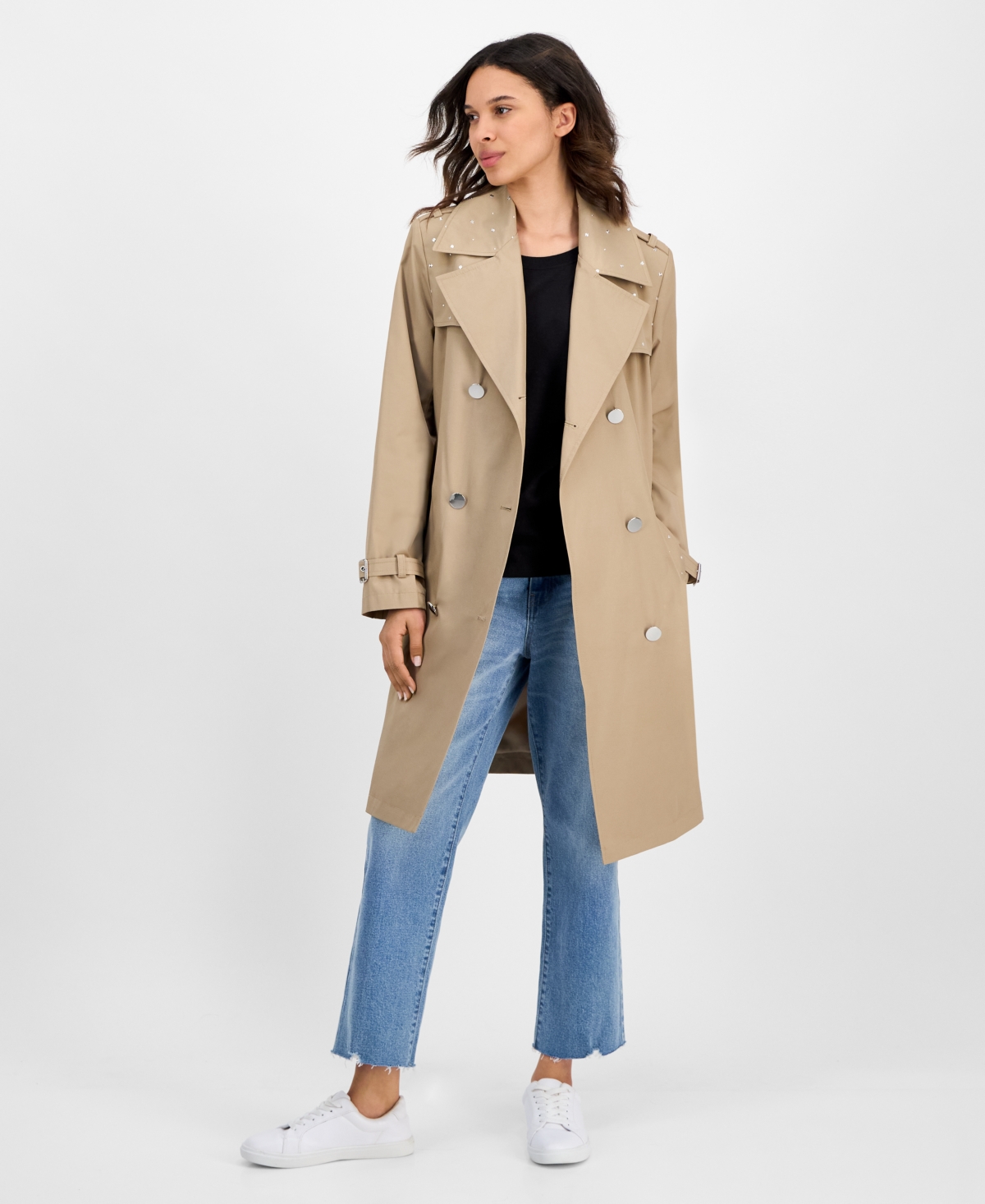 Click here for CeCe Womens Double-Breasted Studded Belted Trench... prices