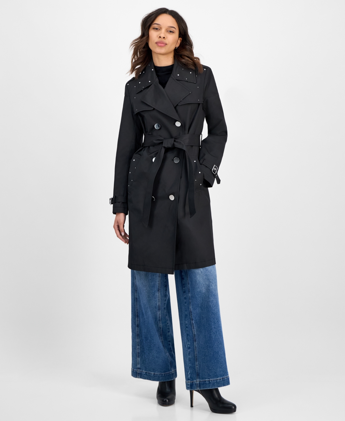 Click here for CeCe Womens Double-Breasted Studded Belted Trench... prices