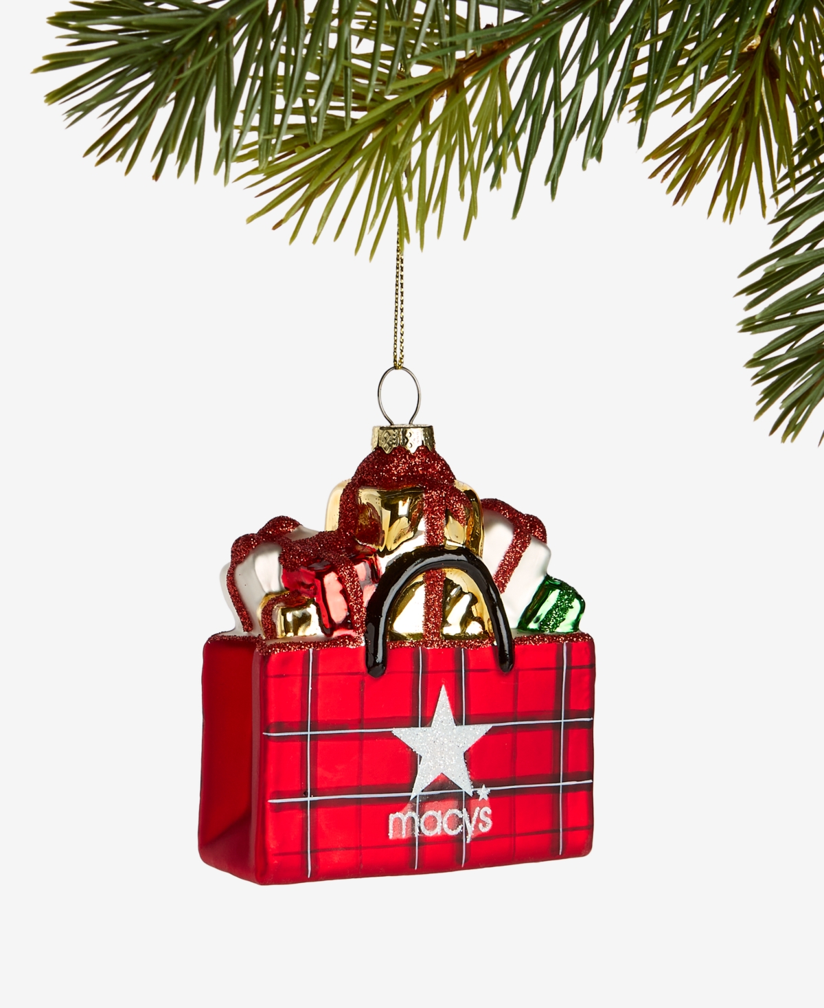 Click here for Holiday Lane Macys Glass Plaid Gift Bag Ornament... prices
