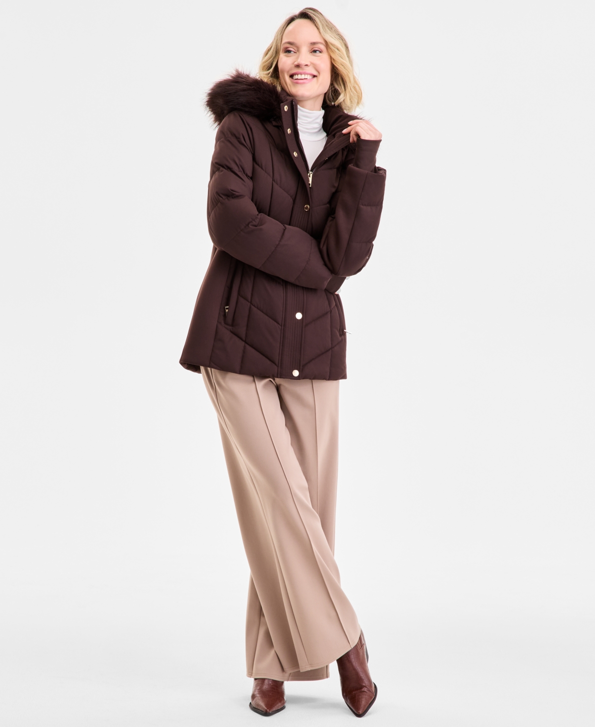 Click here for Michael Michael Kors Womens Faux-Fur-Trim Hooded P... prices