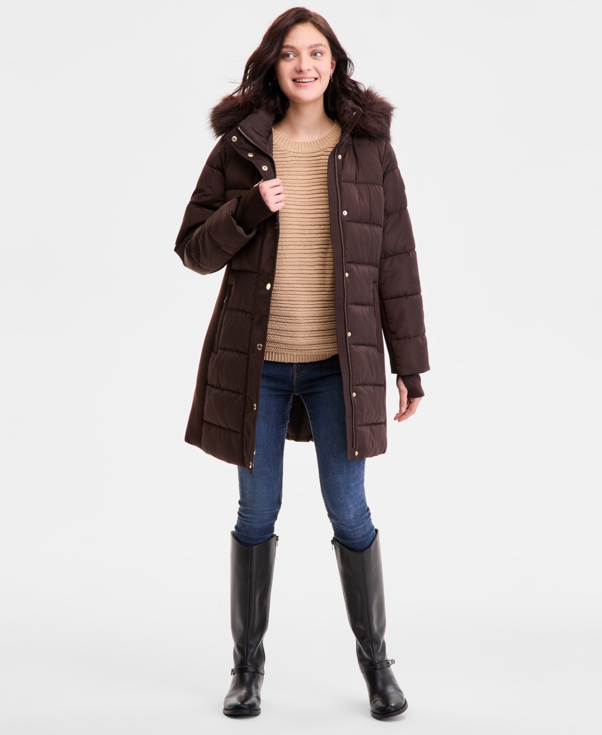 Click here for Michael Michael Kors Womens Faux-Fur-Trim Hooded P... prices