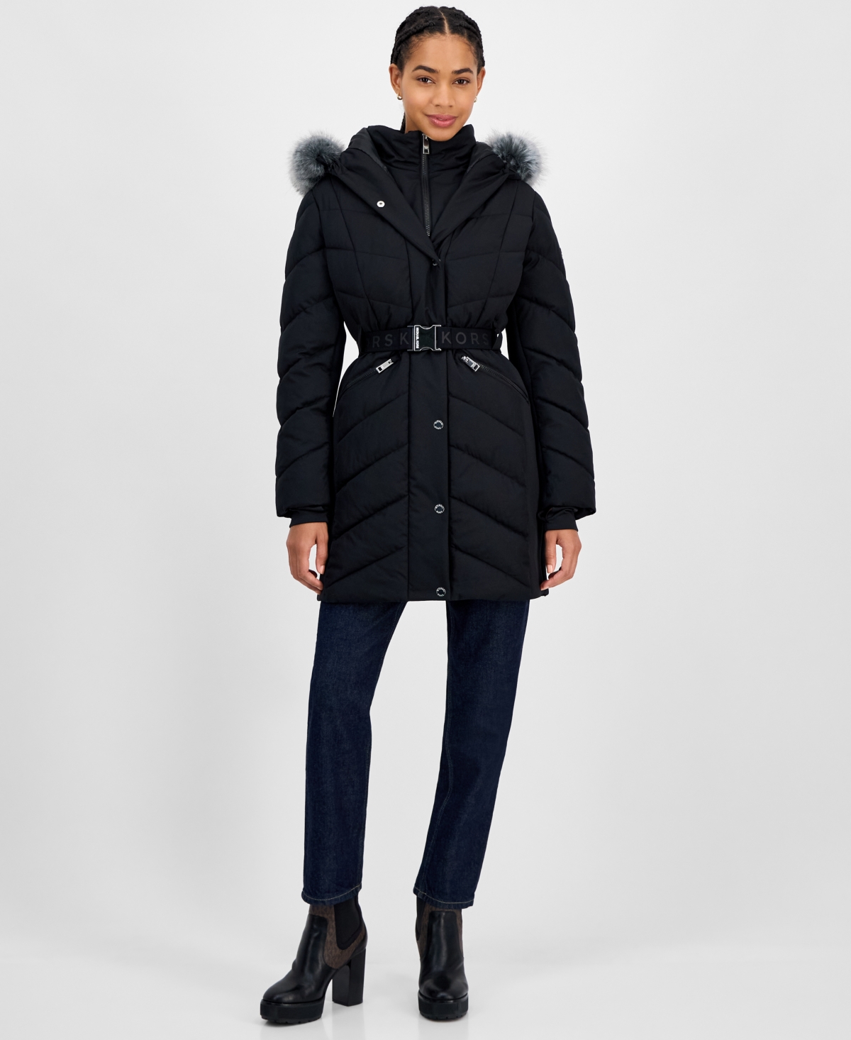 Click here for Michael Michael Kors Womens Faux-Fur-Trim Hooded B... prices