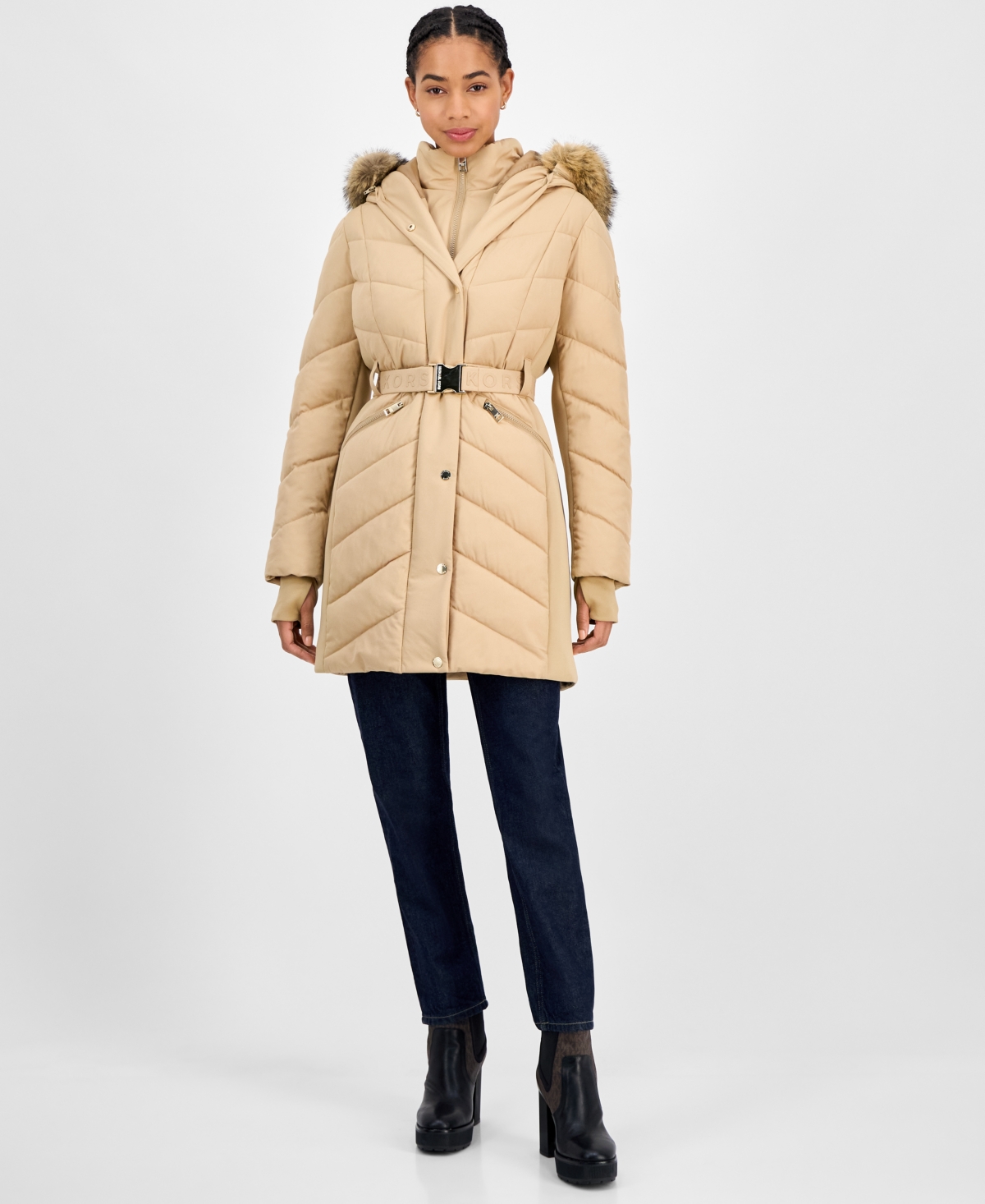 Click here for Michael Michael Kors Womens Faux-Fur-Trim Hooded B... prices