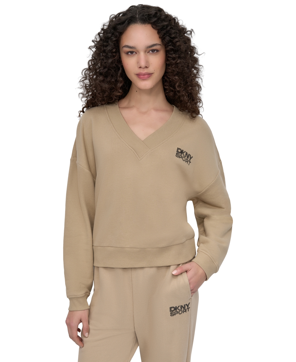 Click here for Dkny Sport Womens Rhinestone-Logo V-Neck Pullover... prices
