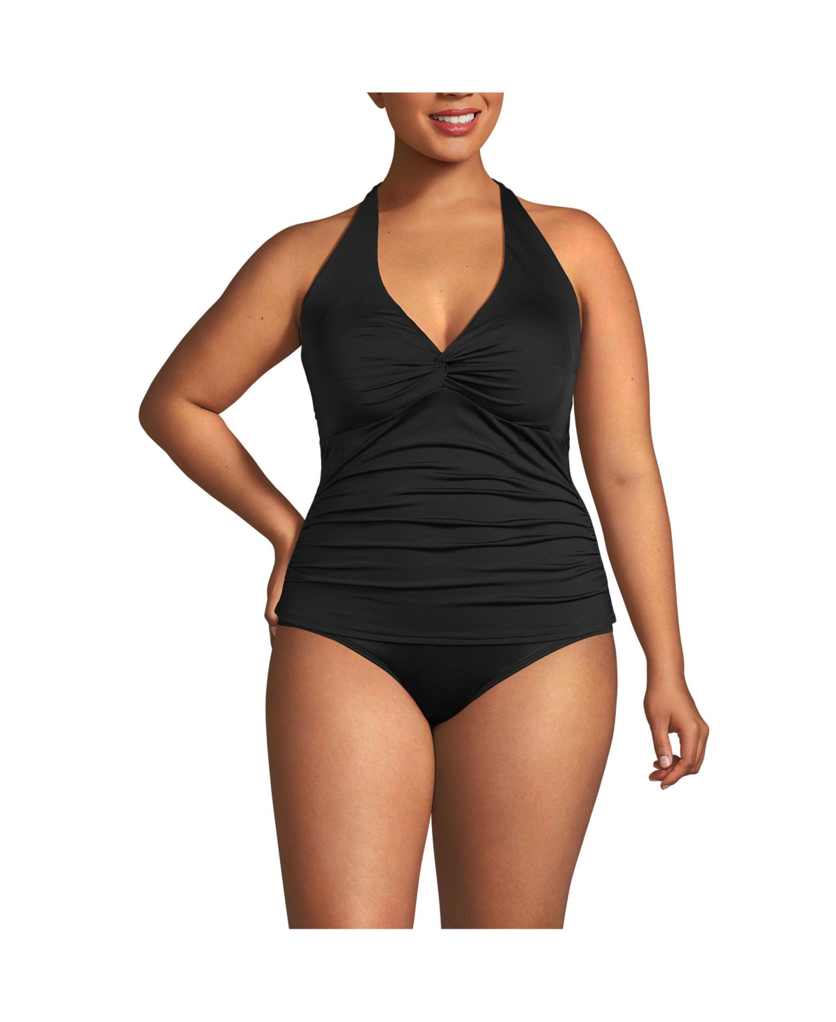 Click here for Lands End Womens Twist Halter Tankini Top - Black prices