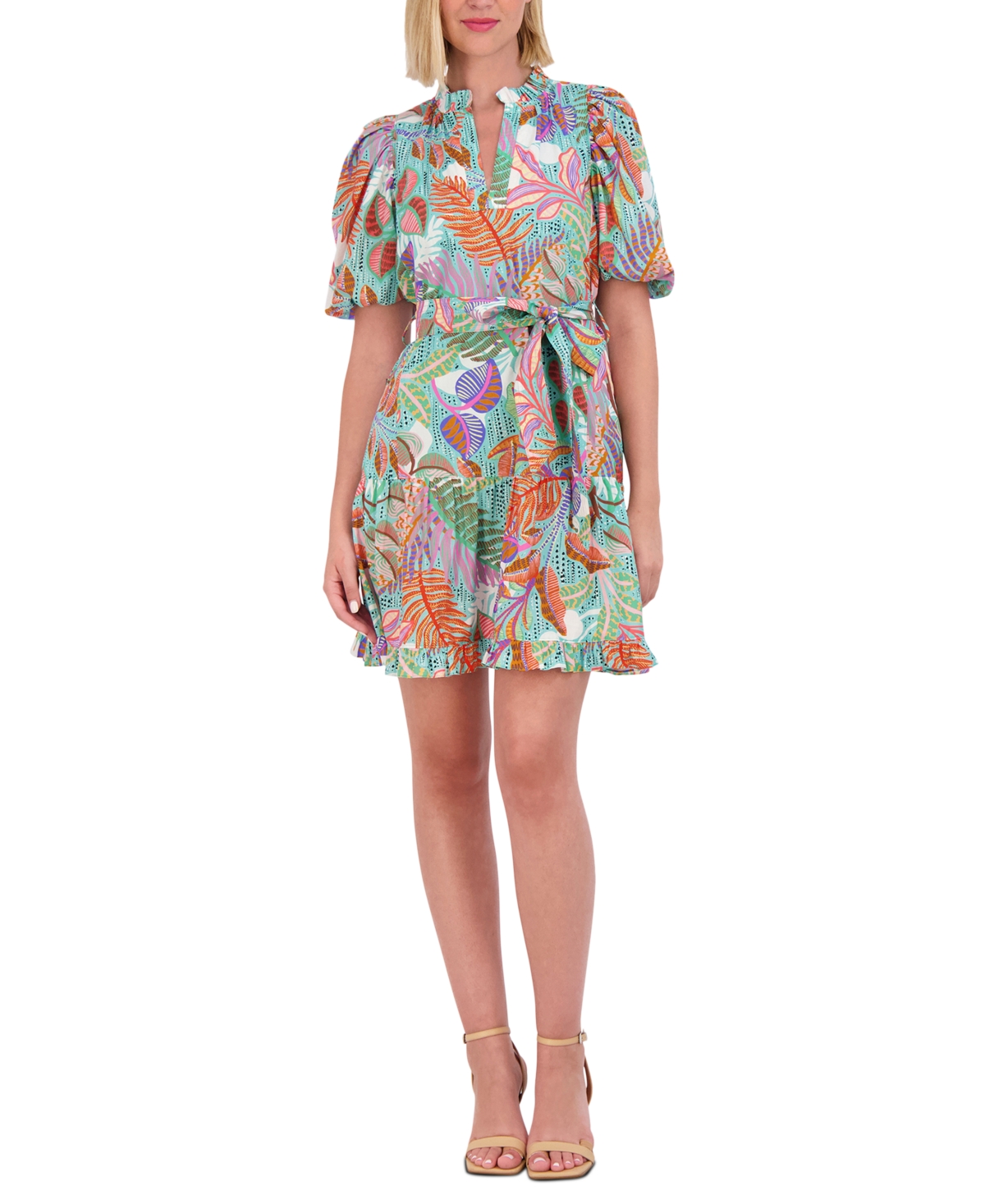 Click here for Vince Camuto Womens Printed Puff-Sleeve Cotton Dre... prices