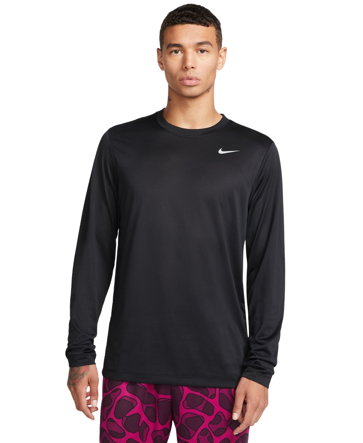 Nike Mens Relaxed-Fit Long-Sleeve Fitness T-Shirt - Black/mMatte Silver