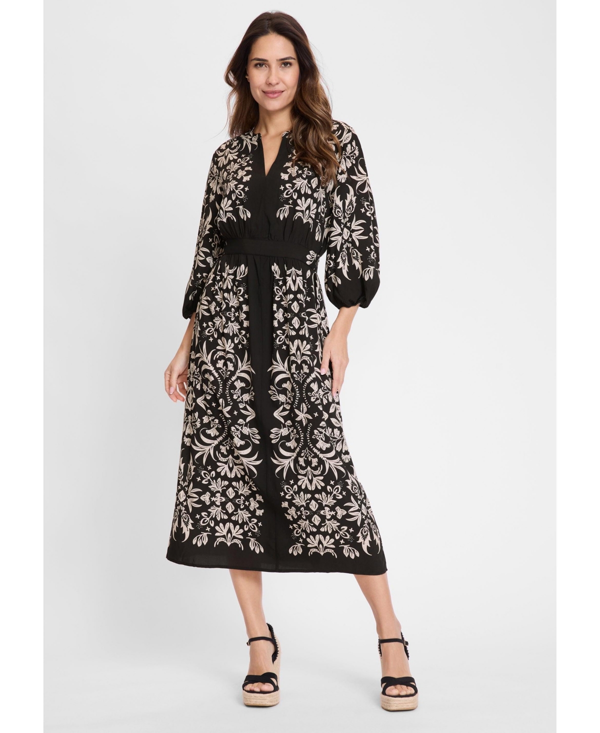 Click here for Olsen Womens Ornamental Print Dress - Black prices