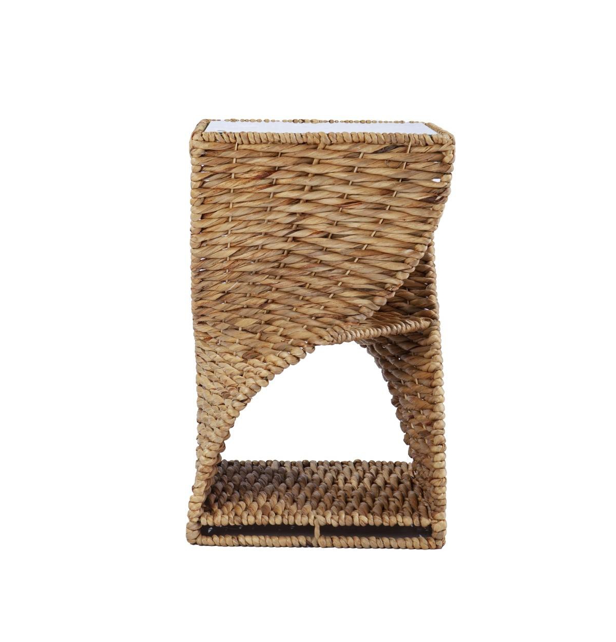 Click here for Square End Table with Rattan Swirl Design and Glas... prices