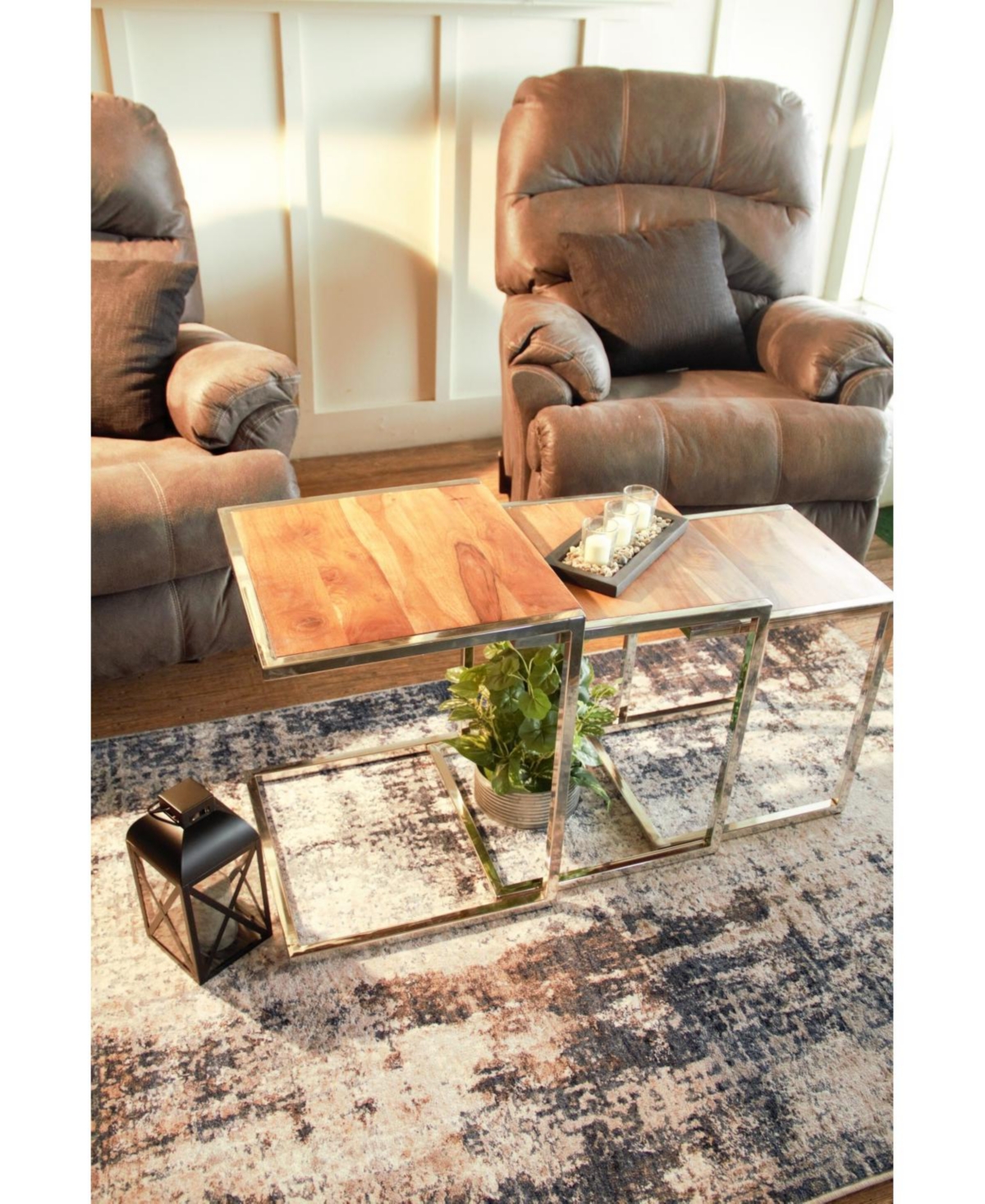 Click here for Set of Three Stylish Wood and Metal C Shaped Nesti... prices
