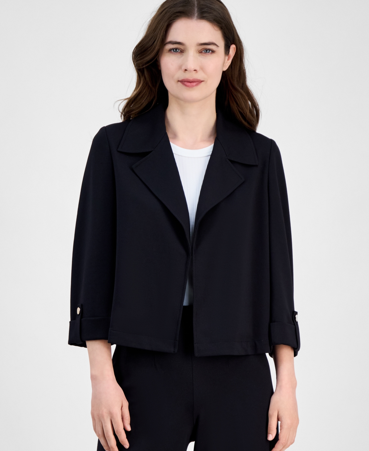 Click here for Anne Klein Womens Notched Collar Drapey Cropped Ja... prices