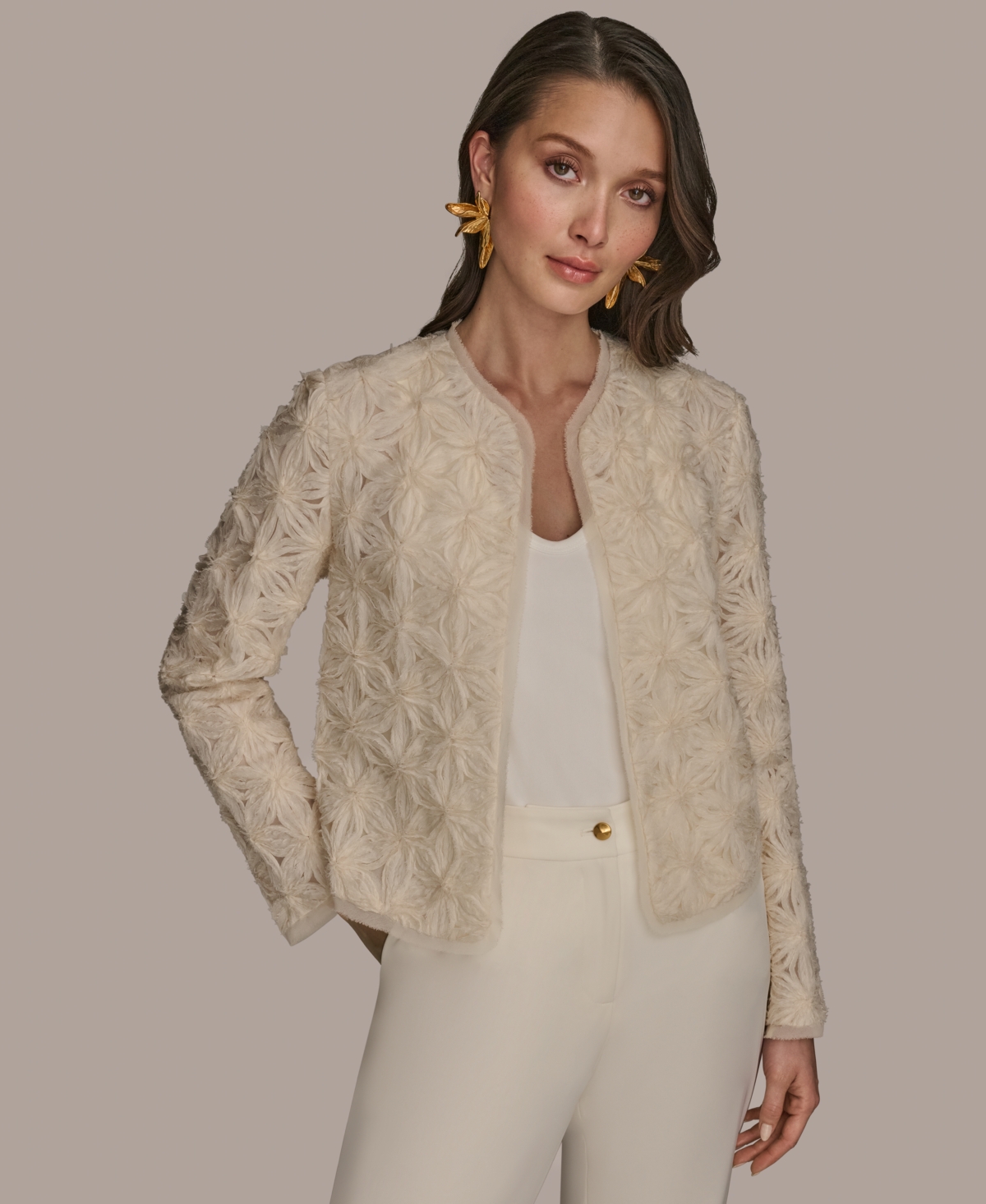 Click here for Donna Karan New York Womens Collarless Rosette Jac... prices
