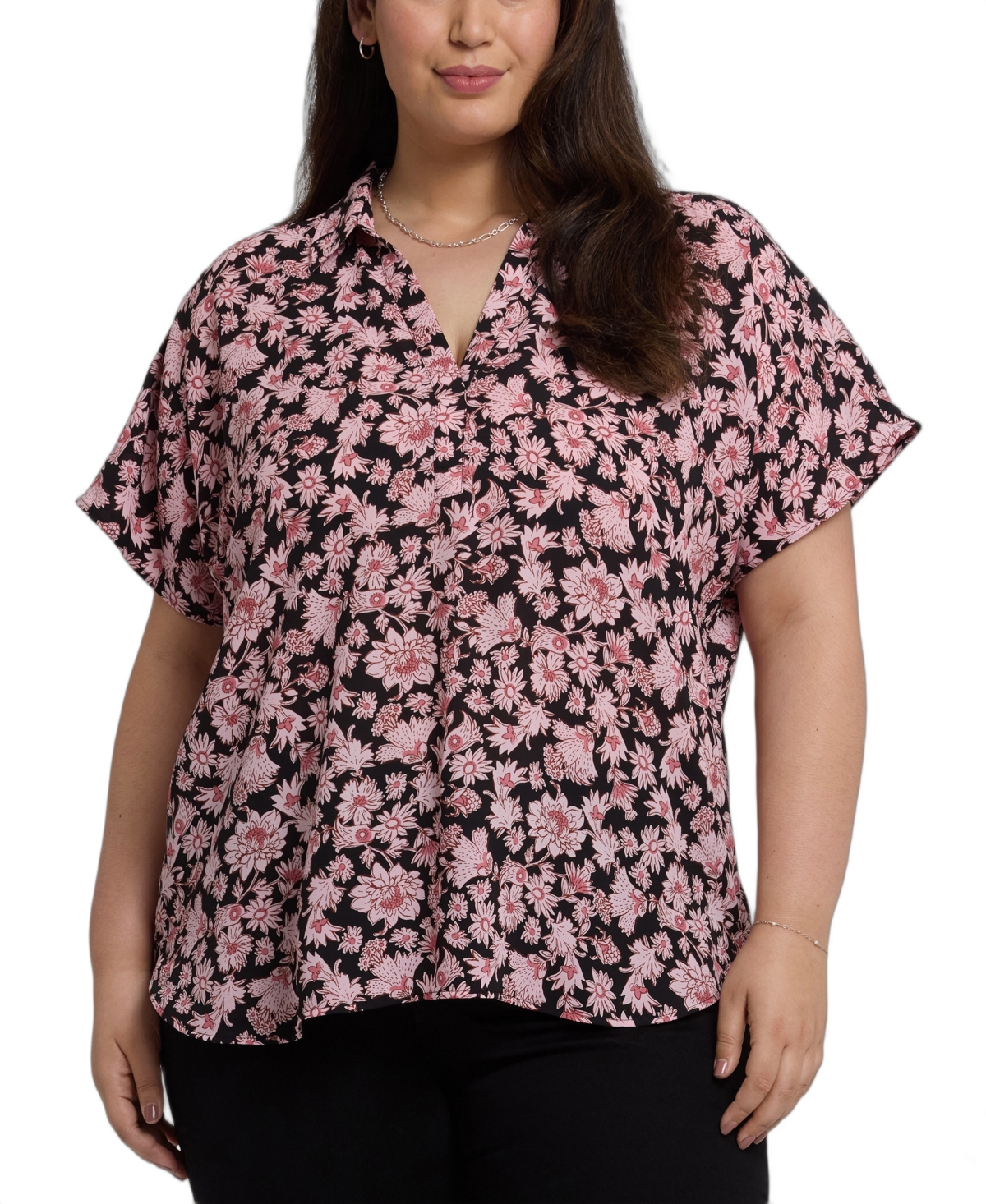 Nydj Plus Size Becky Short Sleeve Pullover Top - Lilla Garden