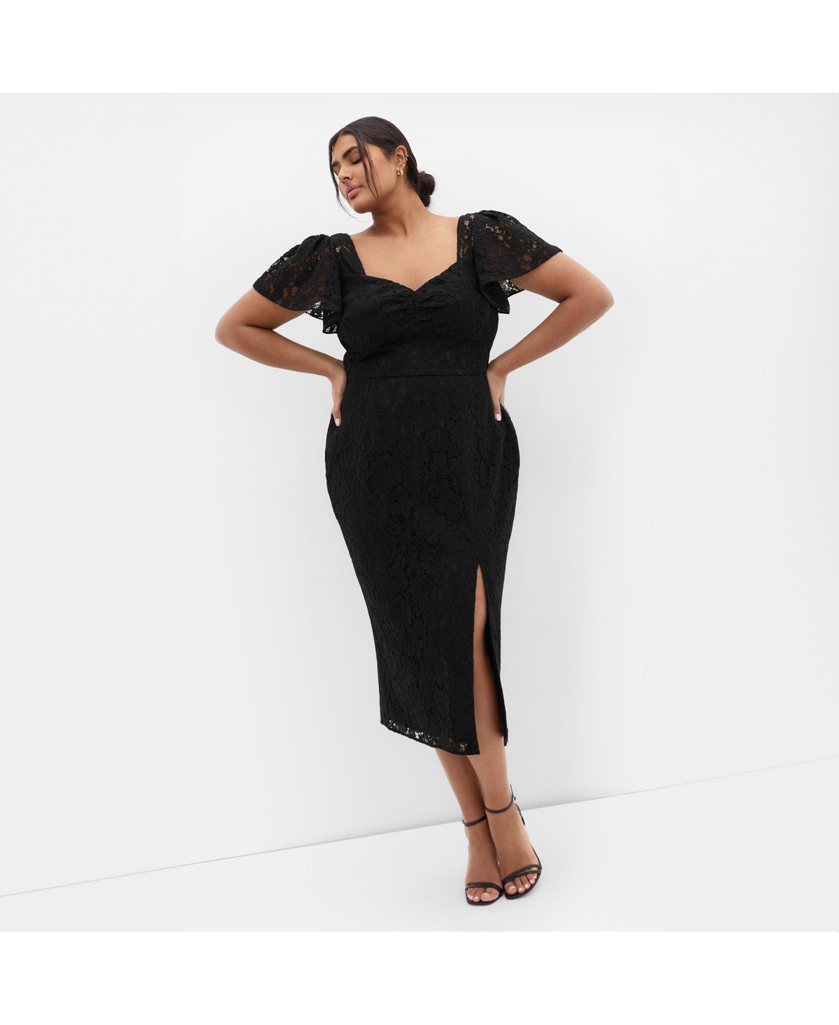 Click here for City Chic Plus Size Maisie Lace Midi Dress - Black prices