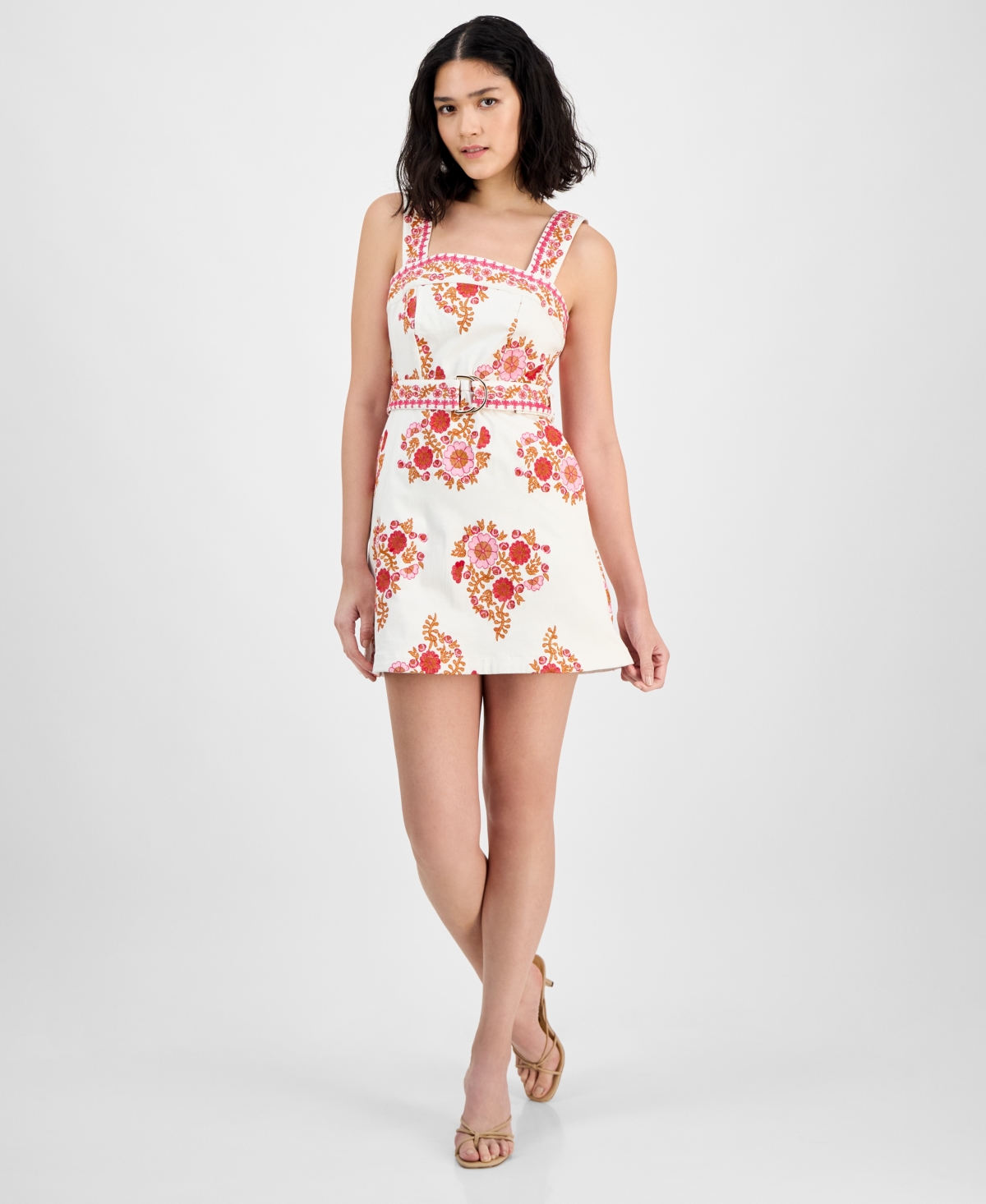 Click here for Avec Les Filles Womens Embroidered Belted Mini Dre... prices