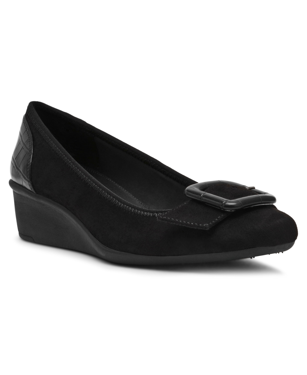 Click here for Anne Klein Womens Wyatt Buckle Wedge Pumps - Black prices