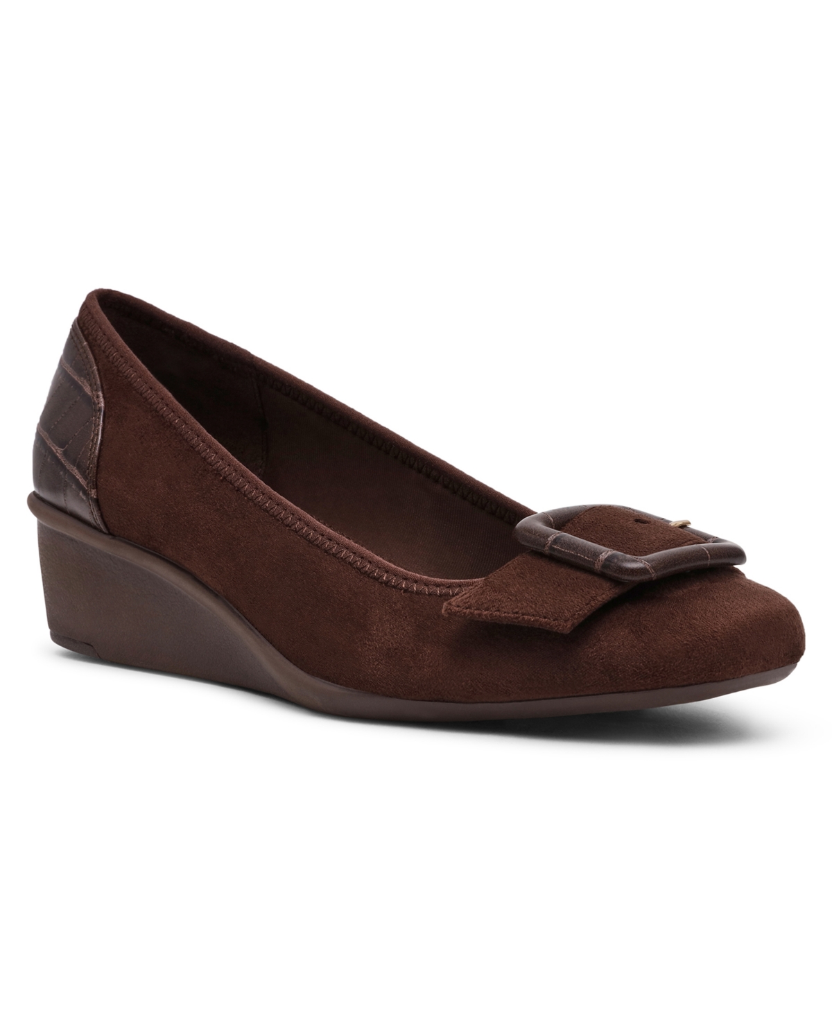 Click here for Anne Klein Womens Wyatt Buckle Wedge Pumps - Brown prices