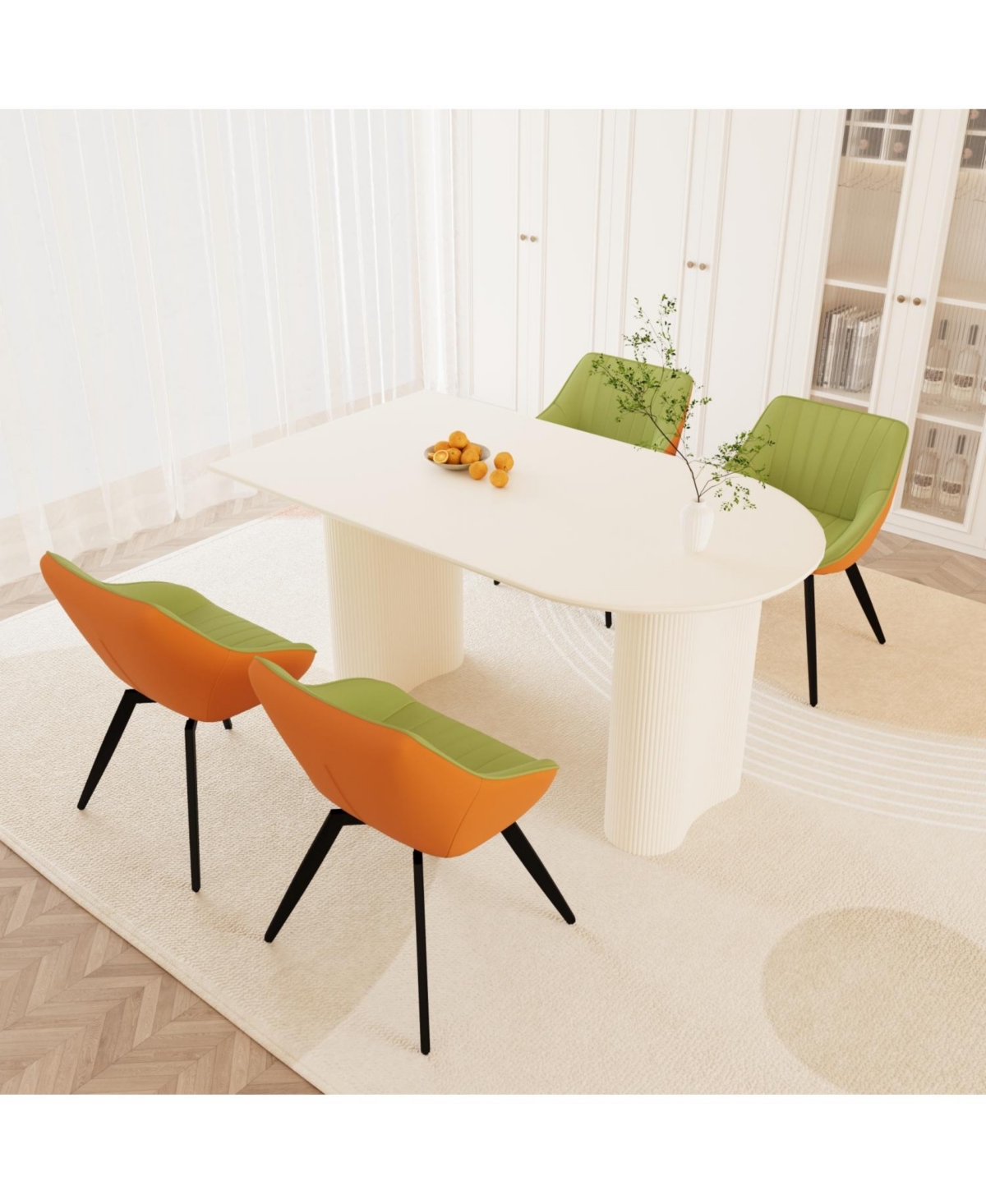 Click here for 63 Cream Table & Green Chair Set (4) - White+green prices
