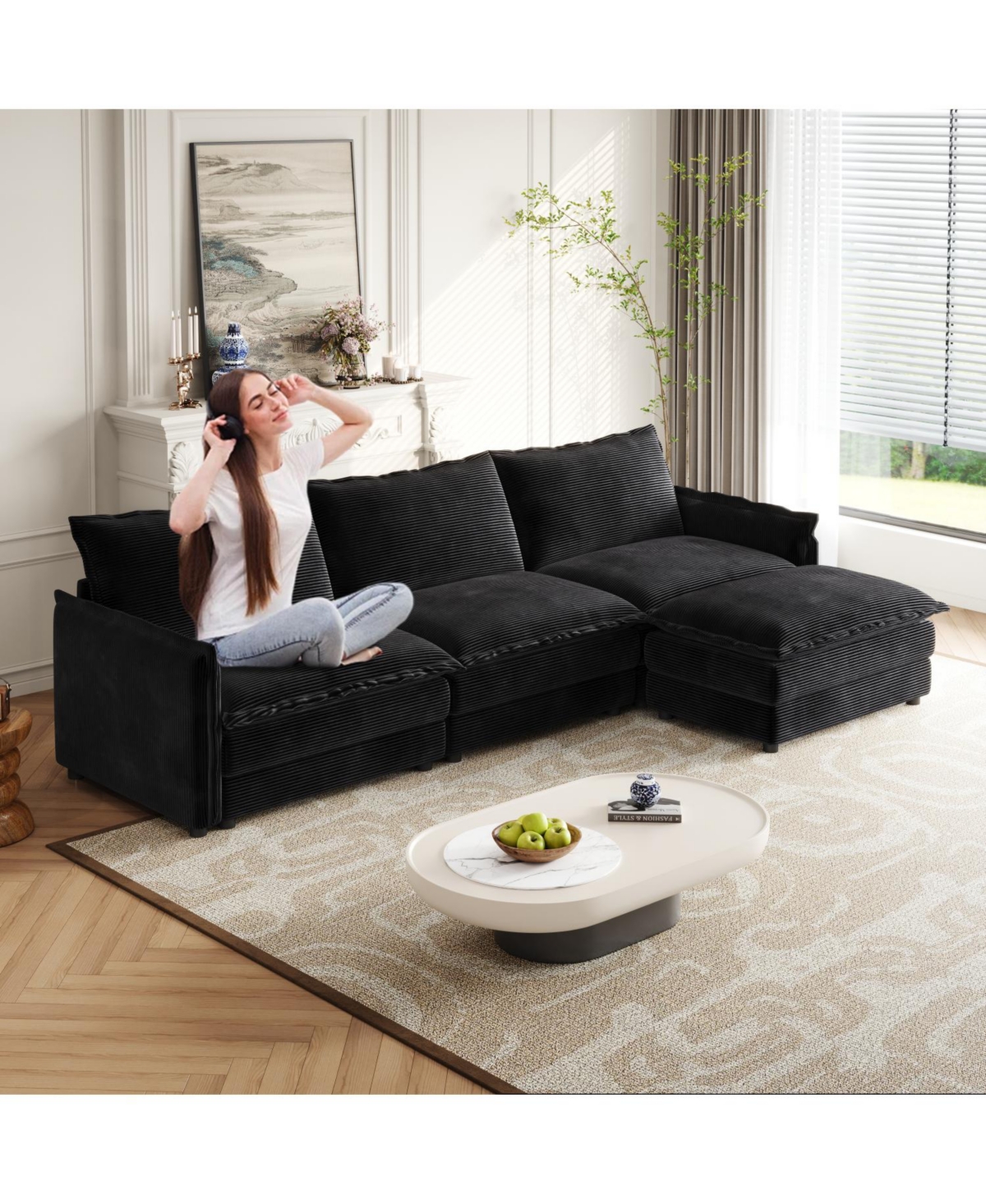 Click here for Streamdale Corduroy 3-Seater Cloud Couch with Foot... prices