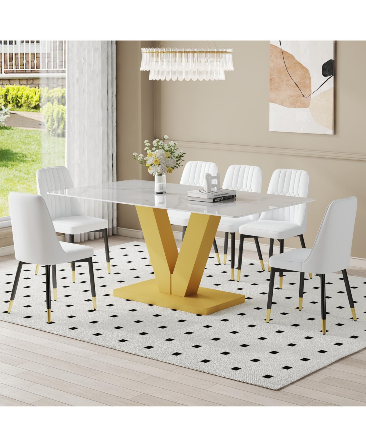Click here for Snow Mountain White Glass Dining Set - 71" wi... prices