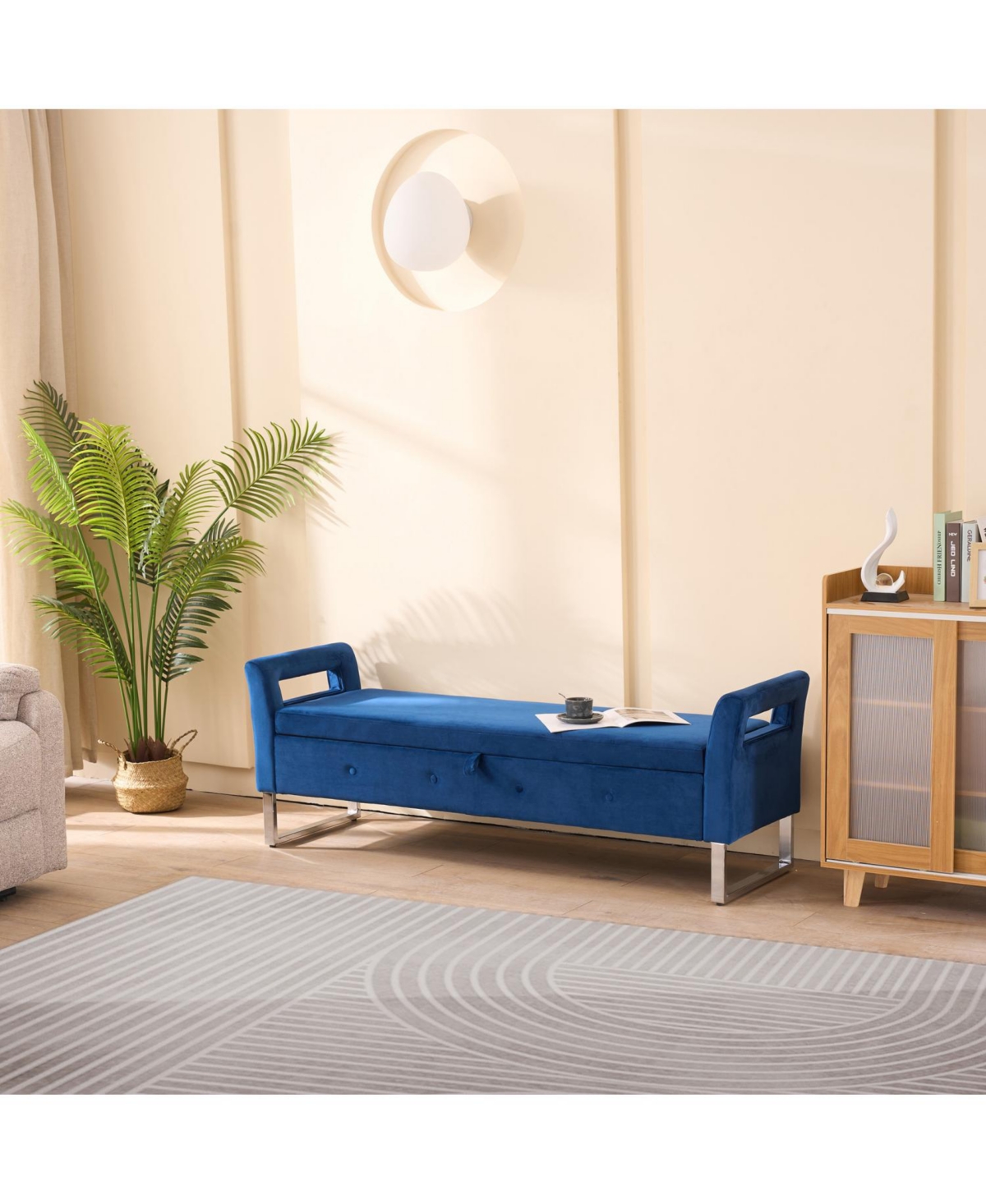 Click here for Streamdale Navy Velvet Storage Bench with Armrests... prices