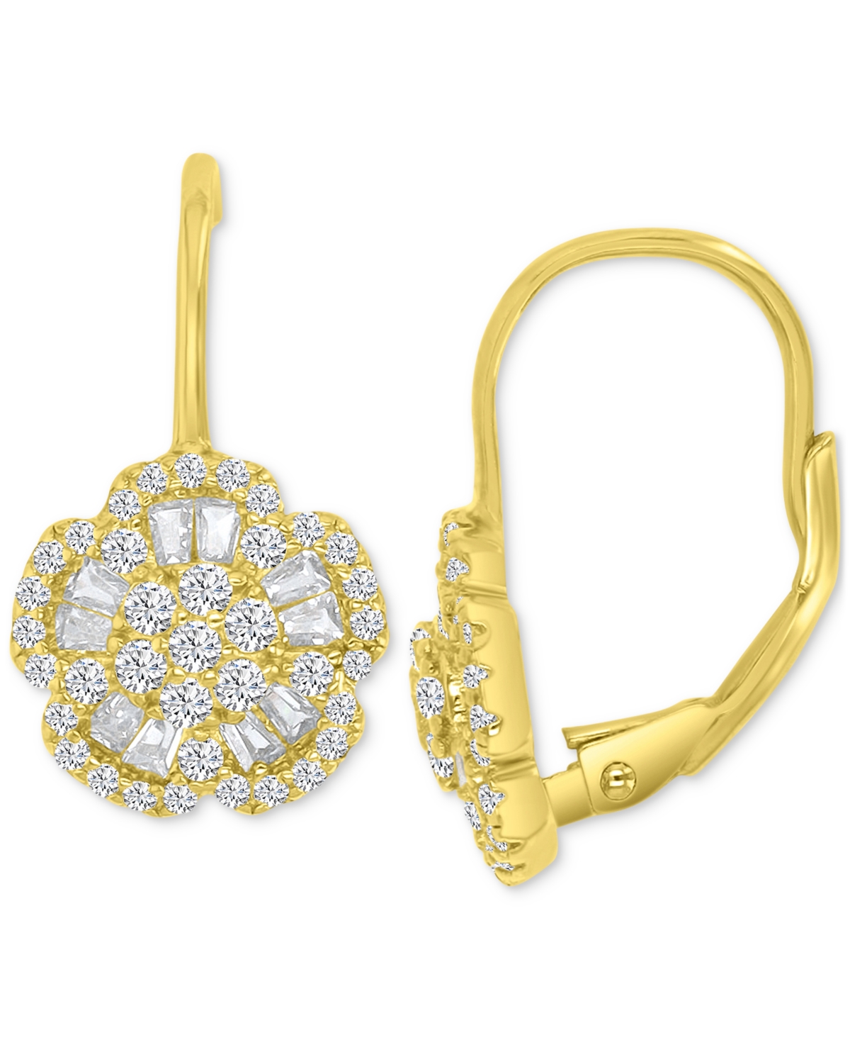 Click here for Cubic Zirconia Round & Baguette Flower Motif Lever... prices